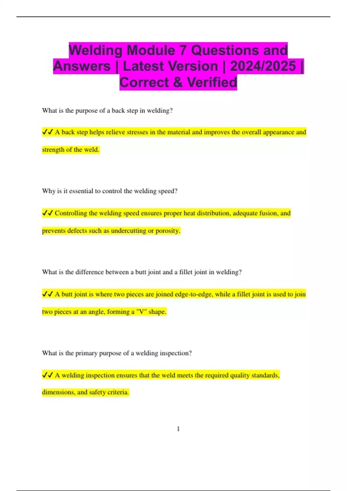 Welding Module 7 Questions and Answers | Latest Version | 2024/2025 ...