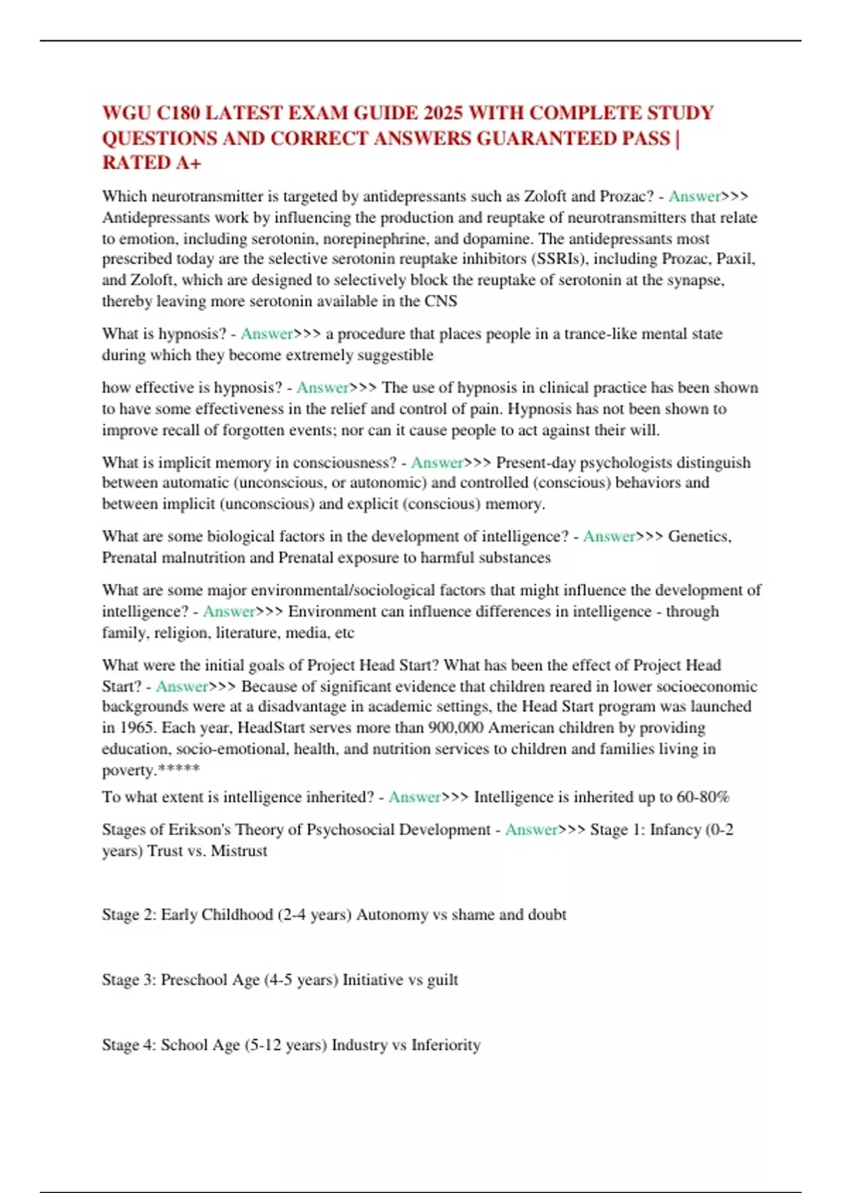 WGU C180 LATEST EXAM GUIDE 2025 WITH COMPLETE STUDY QUESTIONS AND ...