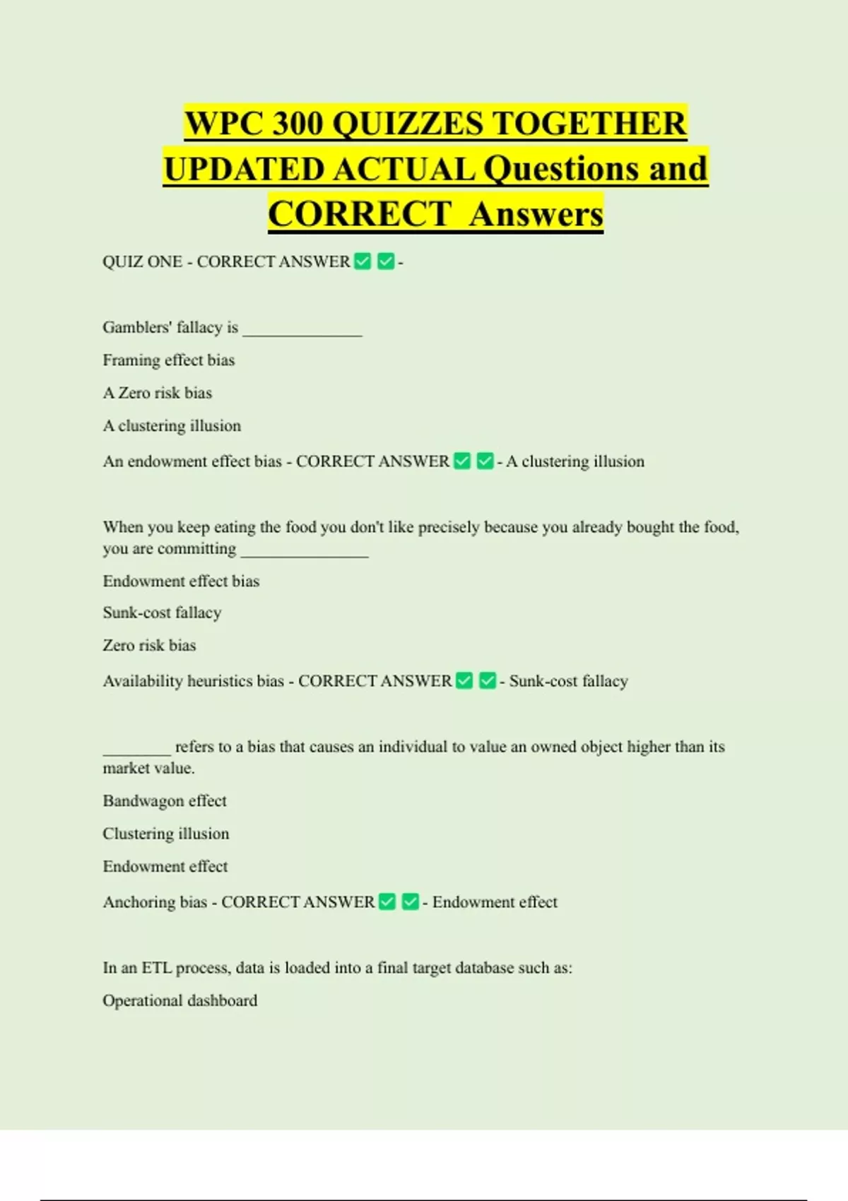 WPC 300 QUIZZES TOGETHER UPDATED ACTUAL Questions and CORRECT Answers - WPC 300 - Stuvia US