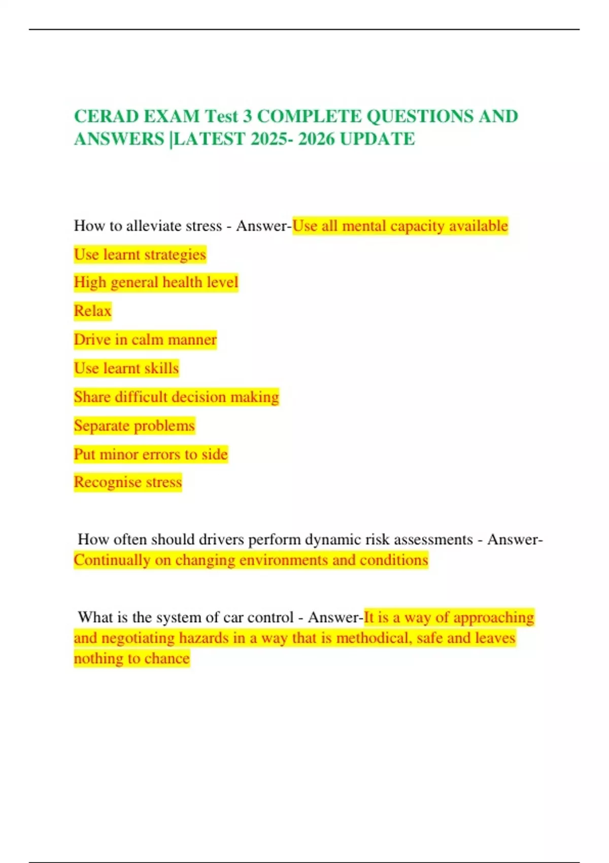 CERAD EXAM Test 3 COMPLETE QUESTIONS AND ANSWERS |LATEST UPDATE - CERAD ...