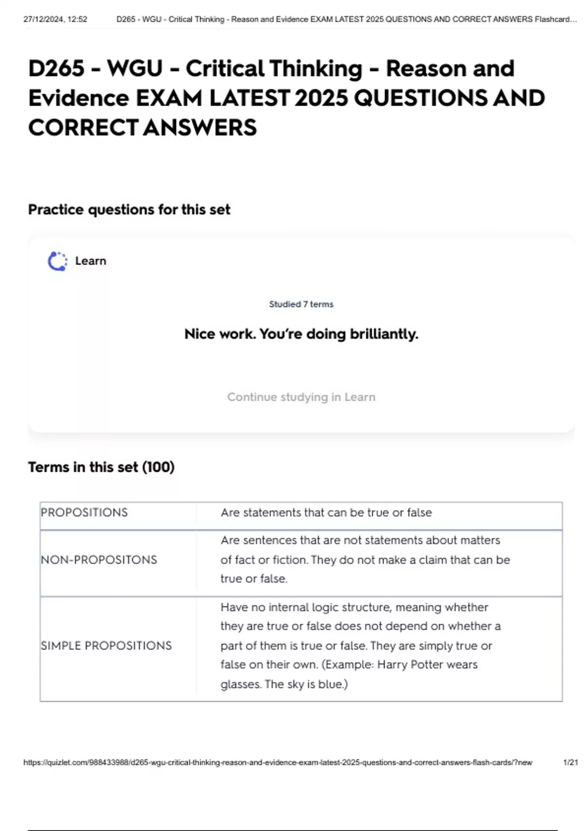 D265 - WGU - Critical Thinking - Reason and Evidence EXAM LATEST 2025 ...