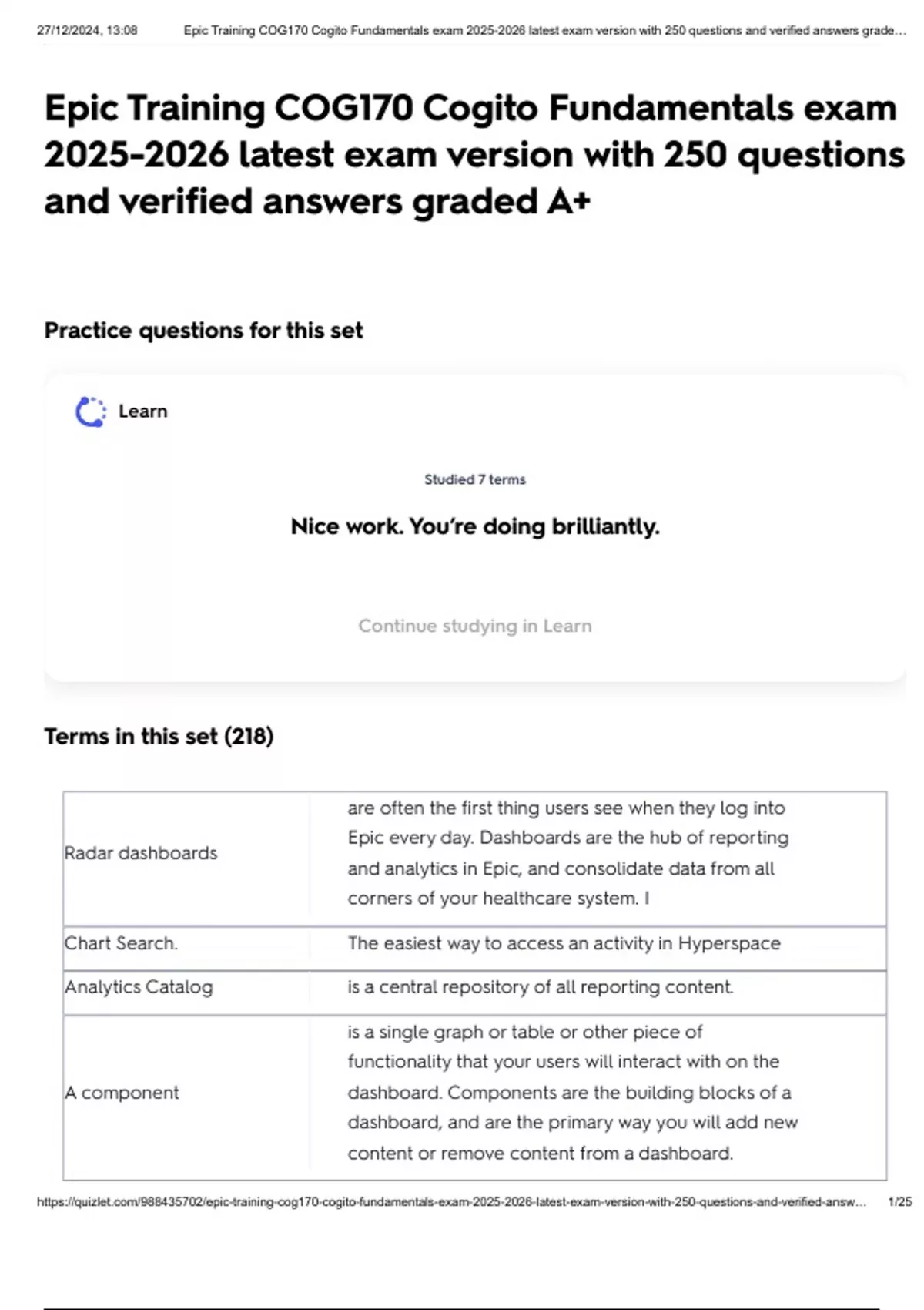 Epic Training COG170 Cogito Fundamentals exam latest exam version with ...