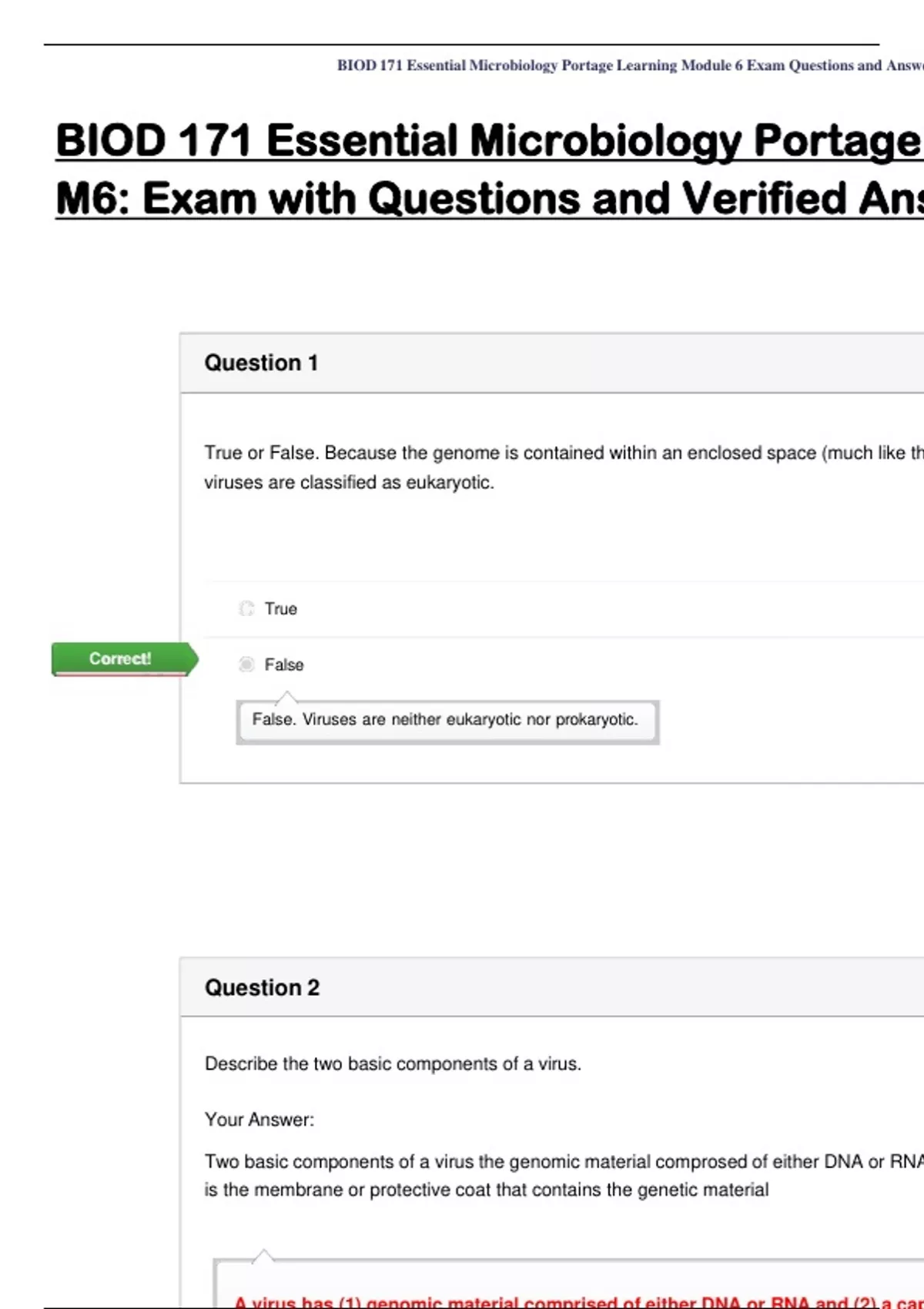 BIOD 171 Essential Microbiology Portage Learning M6: Exam with ...