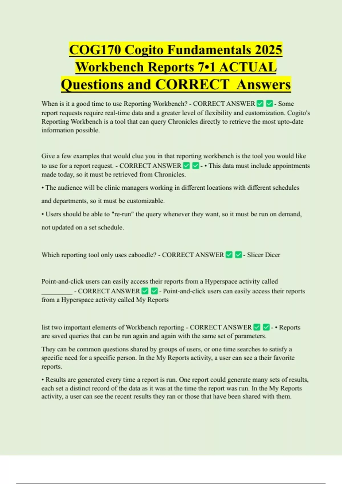 COG170 Cogito Fundamentals 2025 Workbench Reports 7•1 ACTUAL Questions ...