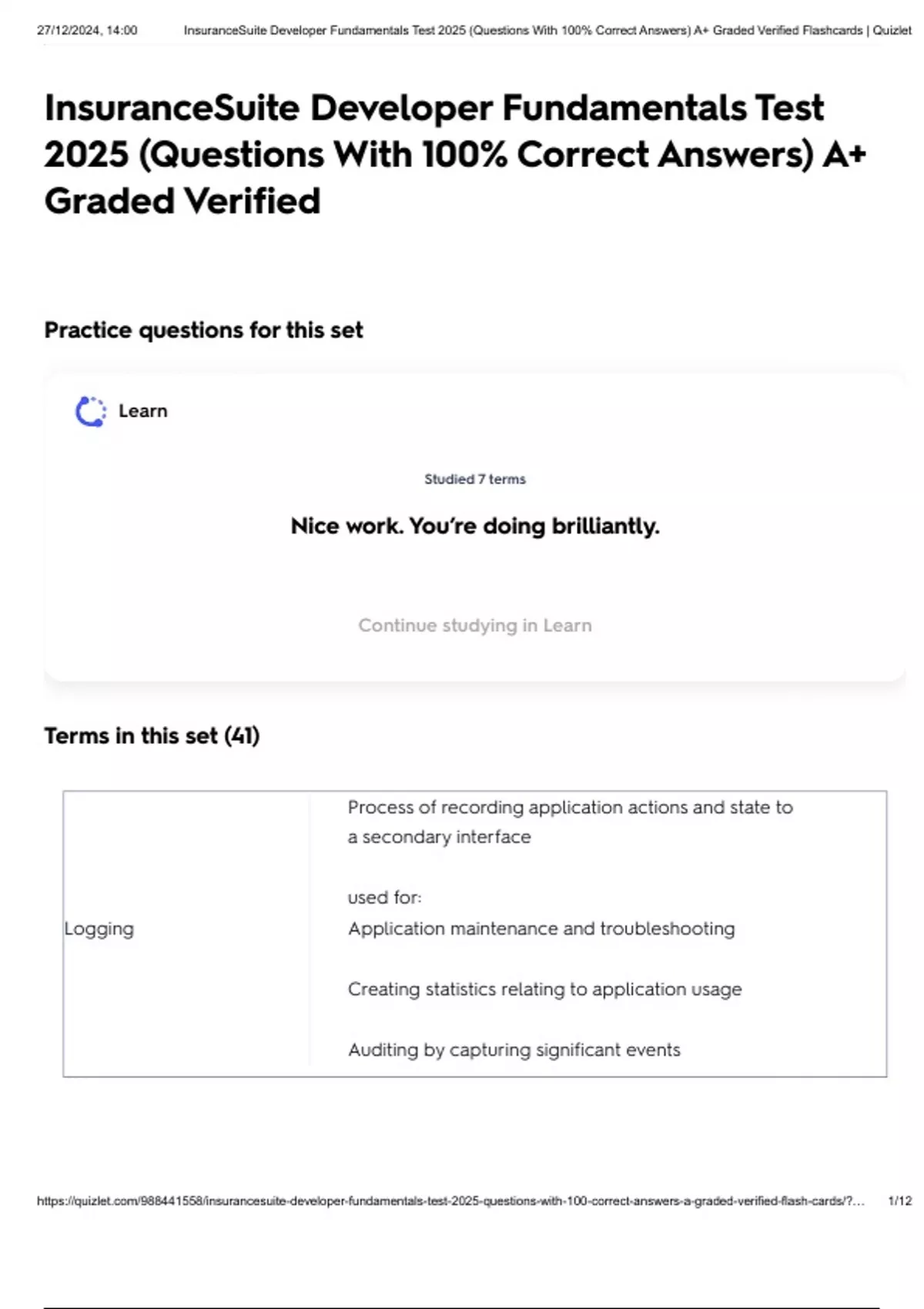 InsuranceSuite Developer Fundamentals Test 2025 (Questions With 100% ...