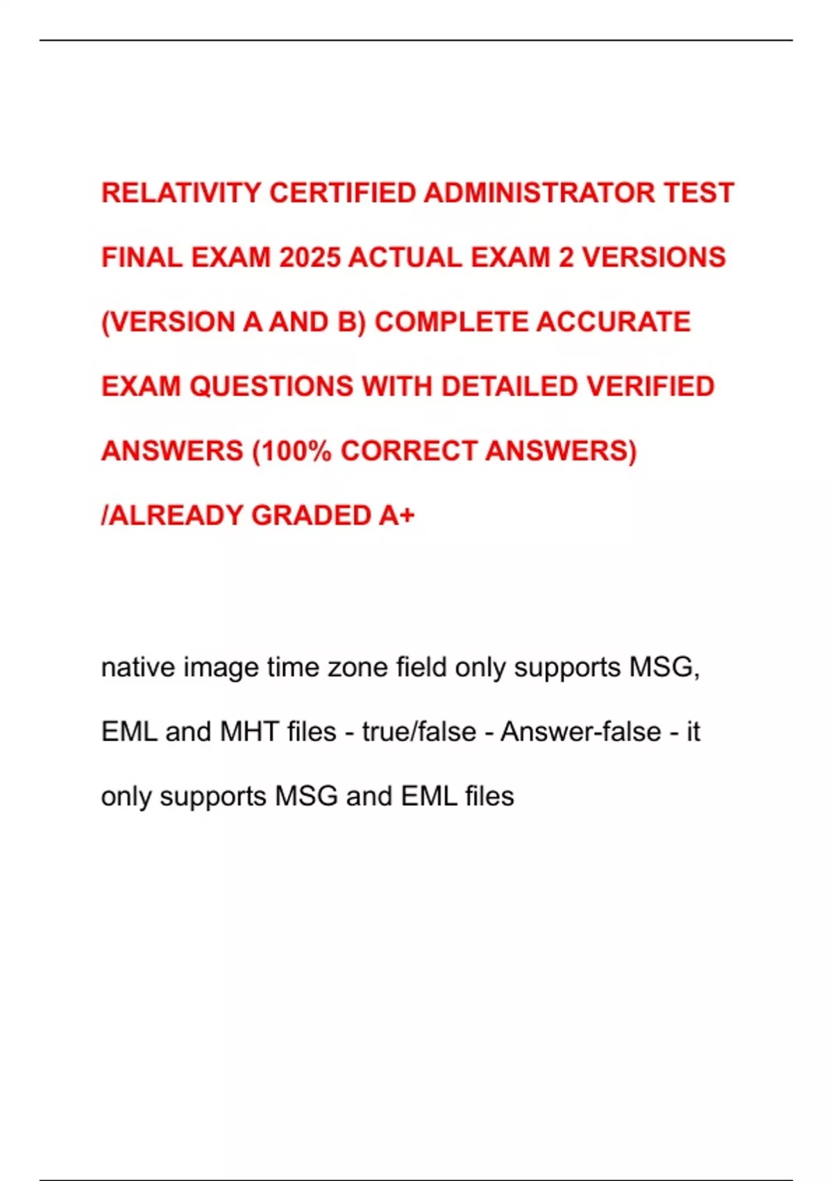 RELATIVITY CERTIFIED ADMINISTRATOR TEST FINAL EXAM 2025 ACTUAL EXAM 2 ...