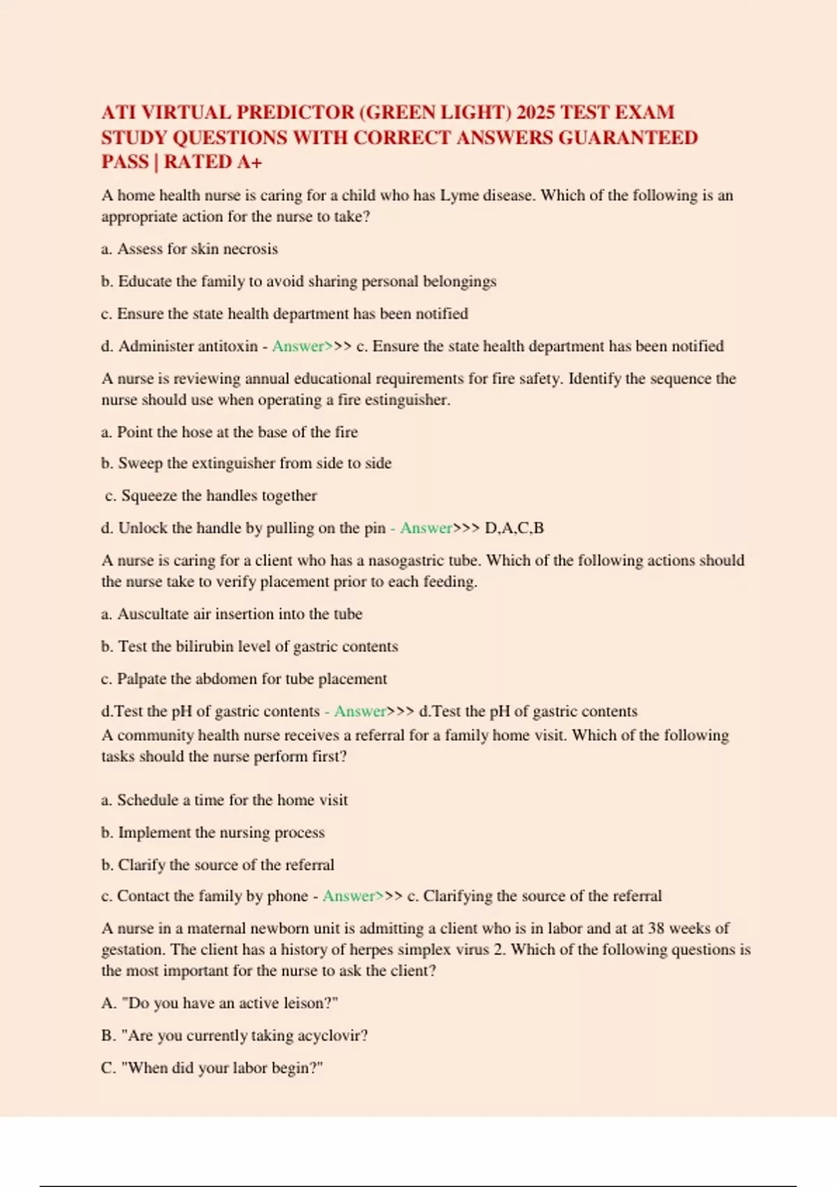 ATI VIRTUAL PREDICTOR (GREEN LIGHT) 2025 TEST EXAM STUDY QUESTIONS WITH ...