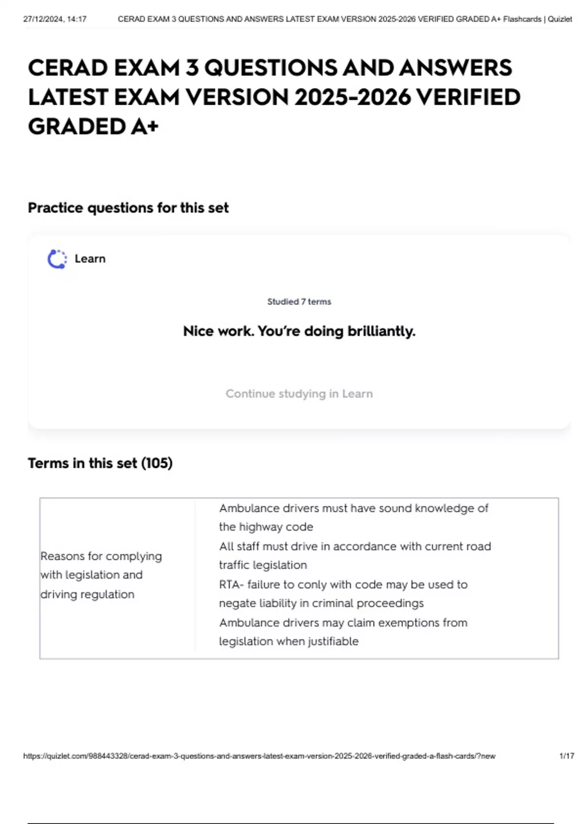 CERAD EXAM 3 QUESTIONS AND ANSWERS LATEST EXAM VERSION VERIFIED GRADED ...