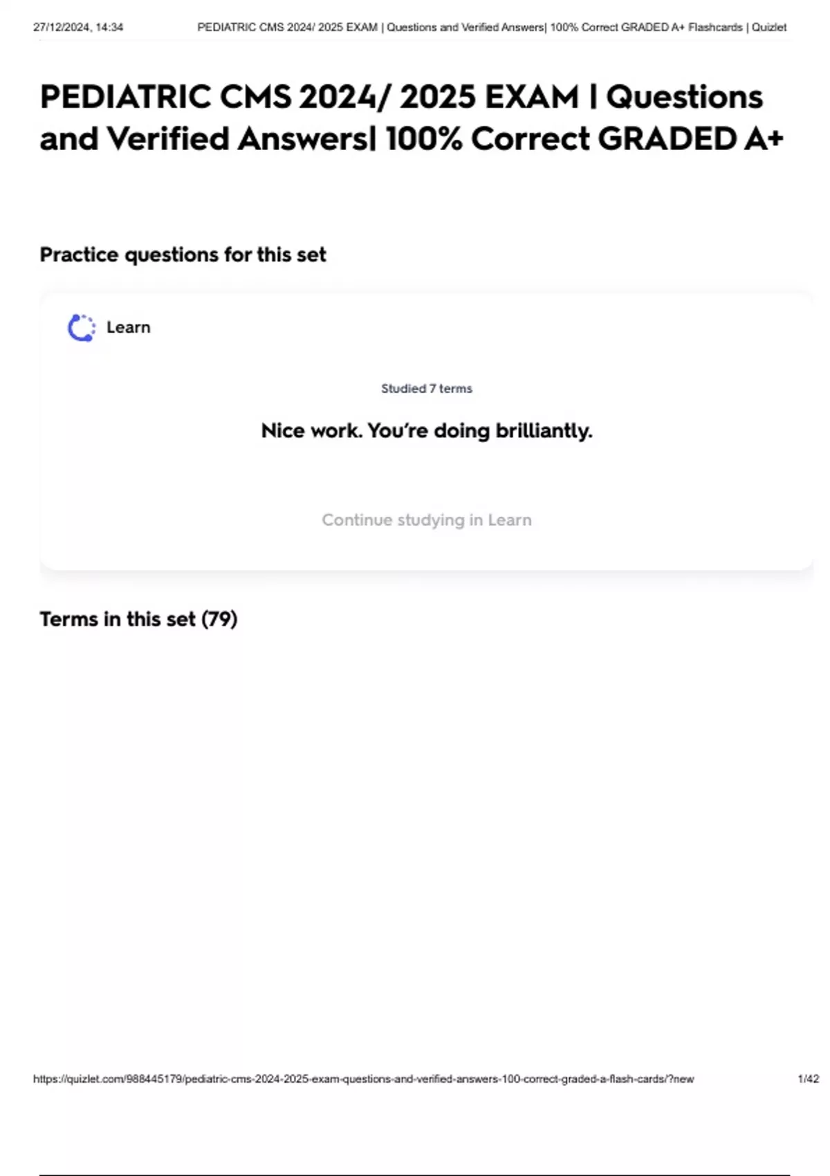 PEDIATRIC CMS 2024/ 2025 EXAM | Questions and Verified Answers| 100% ...