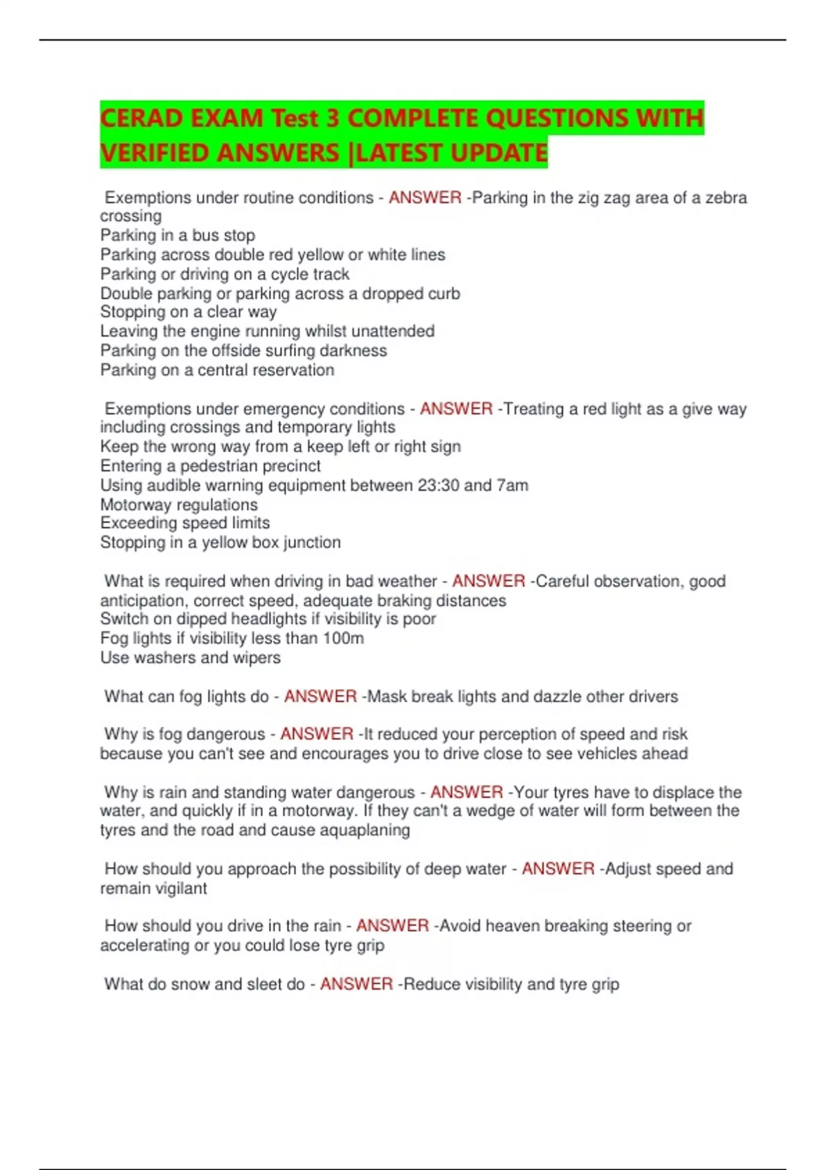 CERAD EXAM Test 3 COMPLETE QUESTIONS WITH VERIFIED ANSWERS |LATEST ...