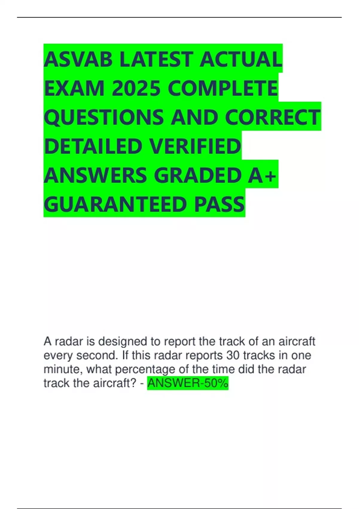 ASVAB EXAM NEWEST EXAM COMPLETE QUESTIONS AND CORRECT DETAILED ANSWERS ...