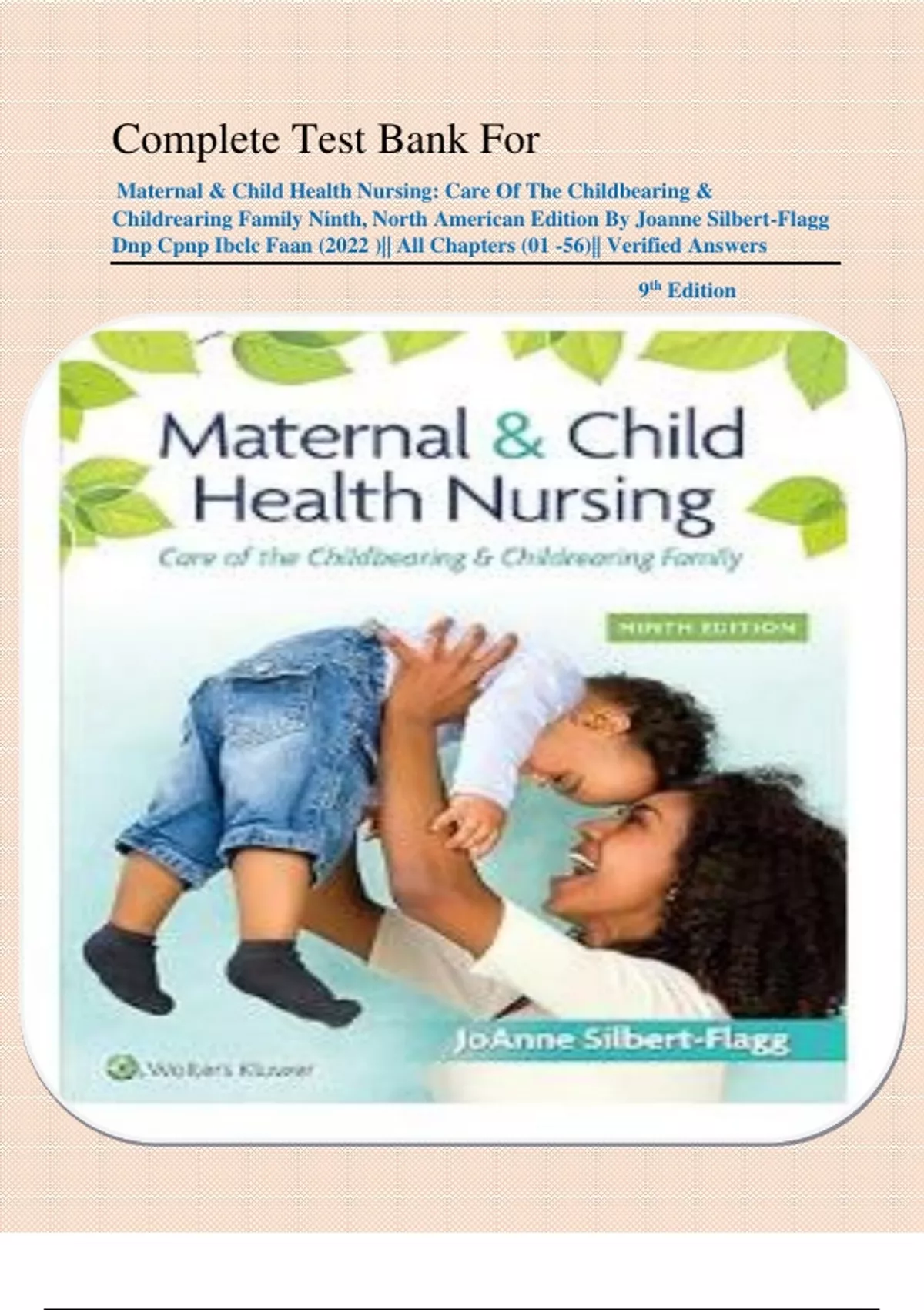 COMPLETE TEST BANK FOR _ MATERNAL & CHILD HEALTH NURSING: CARE OF THE ...