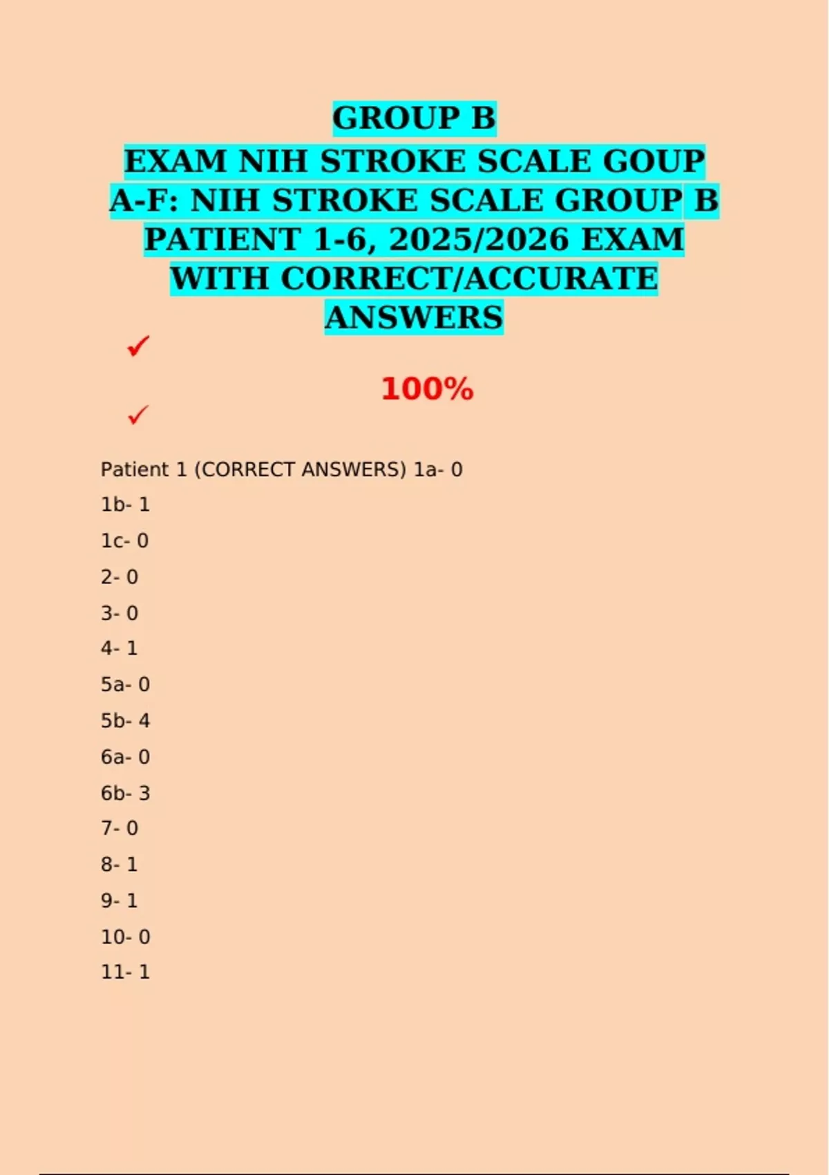 GROUP B EXAM NIH STROKE SCALE GOUP A-F: NIH STROKE SCALE GROUP B PATIENT 1-6, 2025/2026 EXAM ...