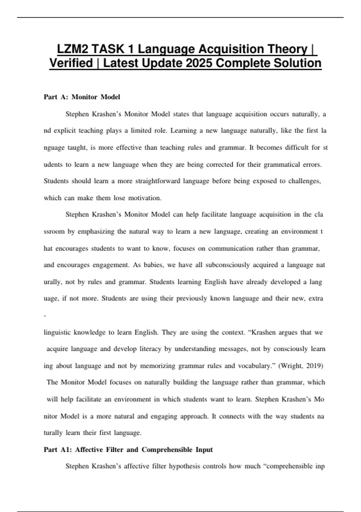 LZM2 TASK 1 Language Acquisition Theory | Verified | Latest Update 2025 ...