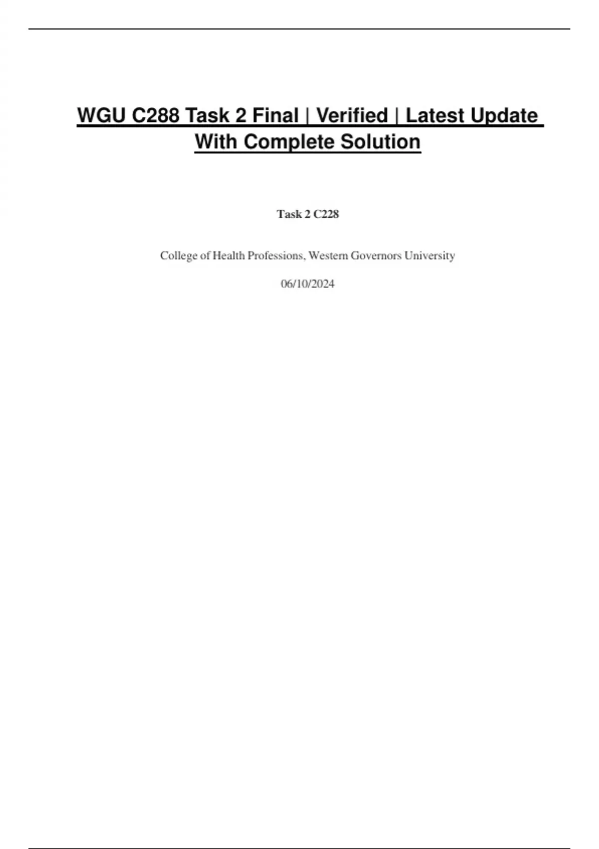 WGU C288 Task 2 Final | Verified | Latest Update With Complete Solution ...