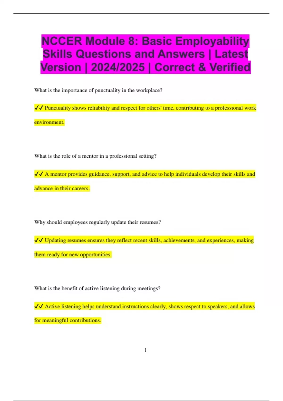 NCCER Module 8: Basic Employability Skills Questions and Answers ...