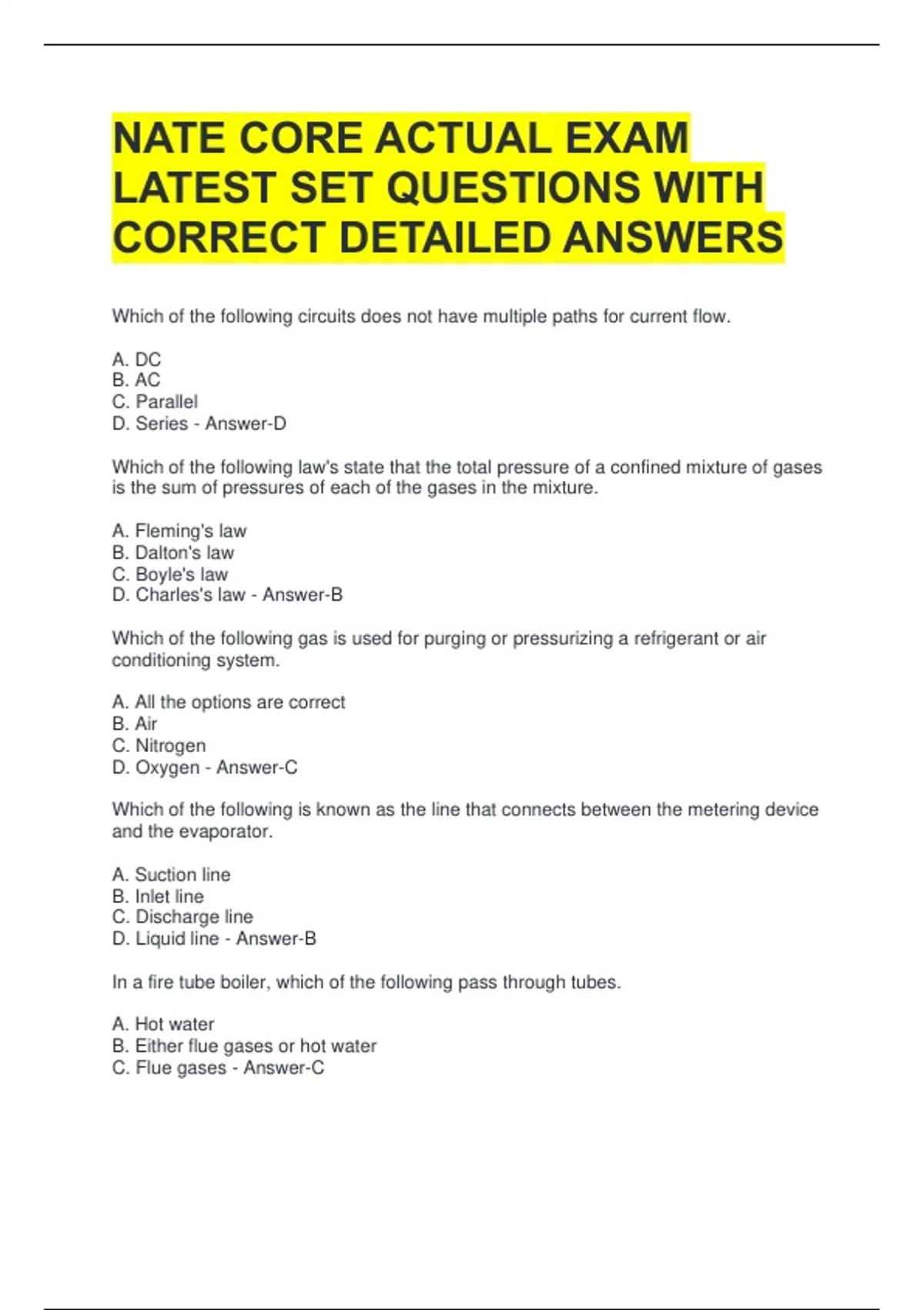 NATE CORE ACTUAL EXAM LATEST SET QUESTIONS WITH CORRECT DETAILED ...