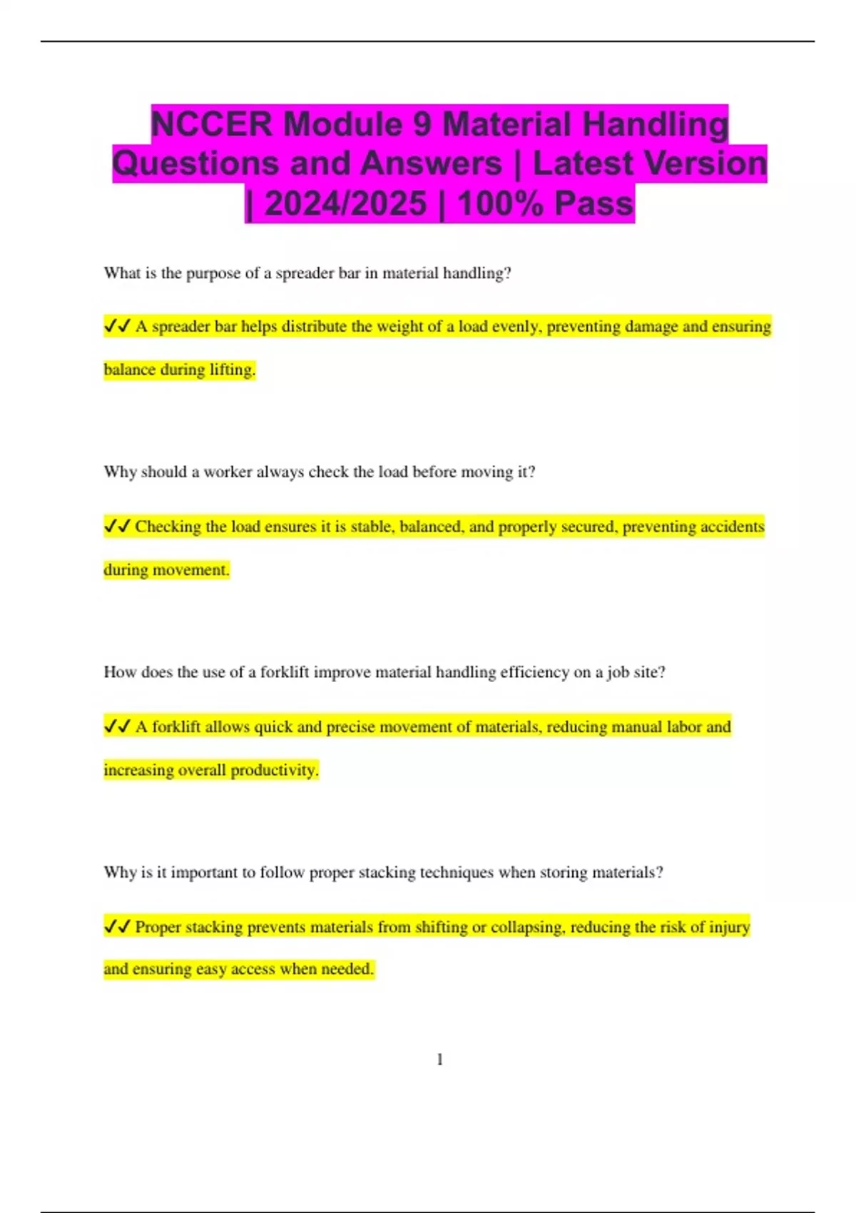 NCCER Module 9 Material Handling Questions and Answers | Latest Version ...