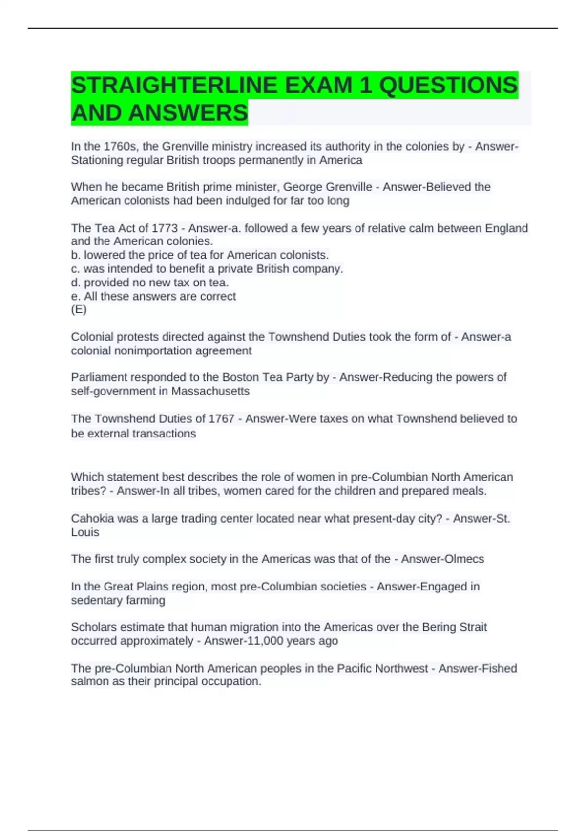 STRAIGHTERLINE EXAM 1 QUESTIONS AND ANSWERS - Straighterline - Stuvia US