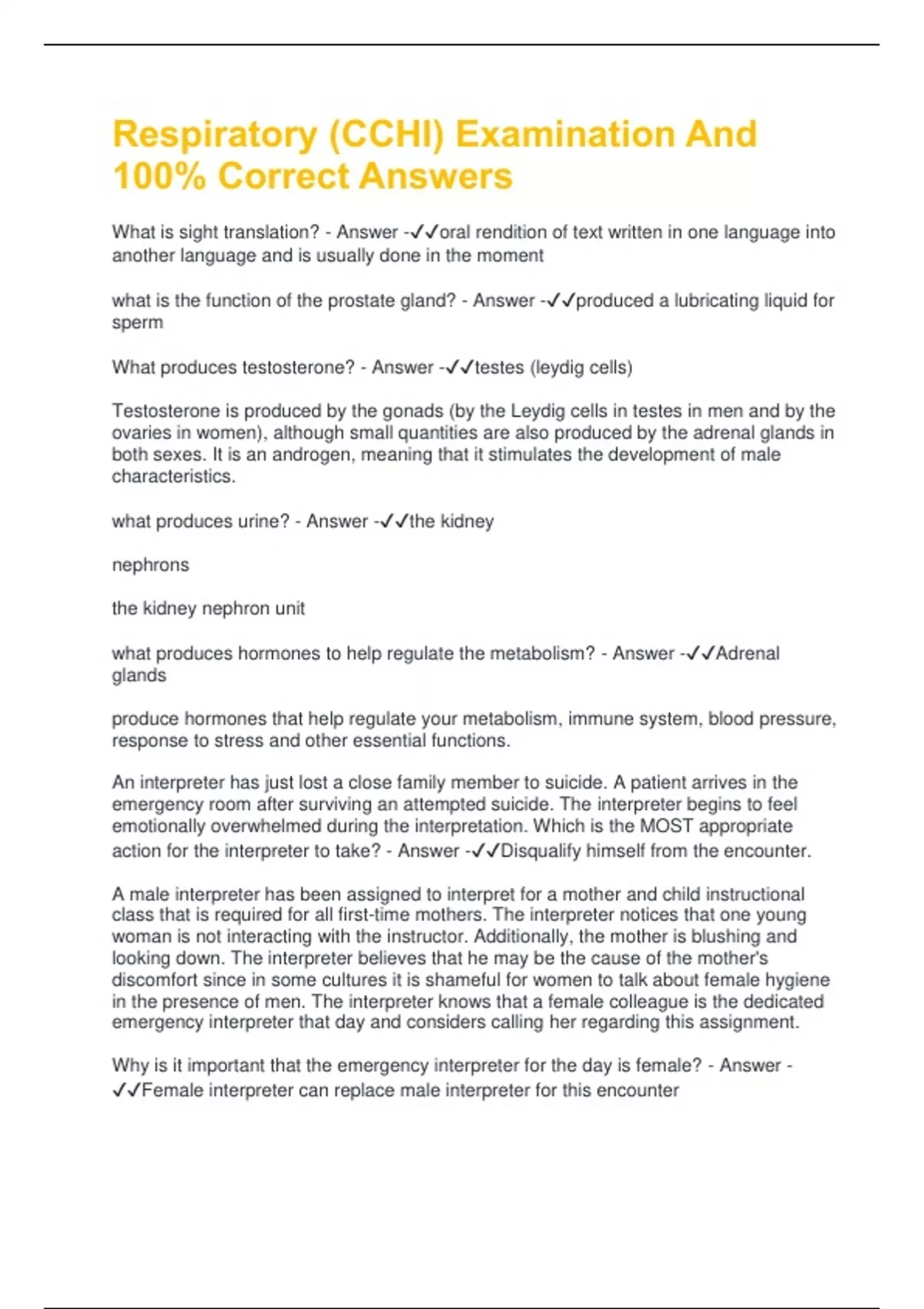 Respiratory (CCHI) Examination And 100% Correct Answers - Respiratory ...