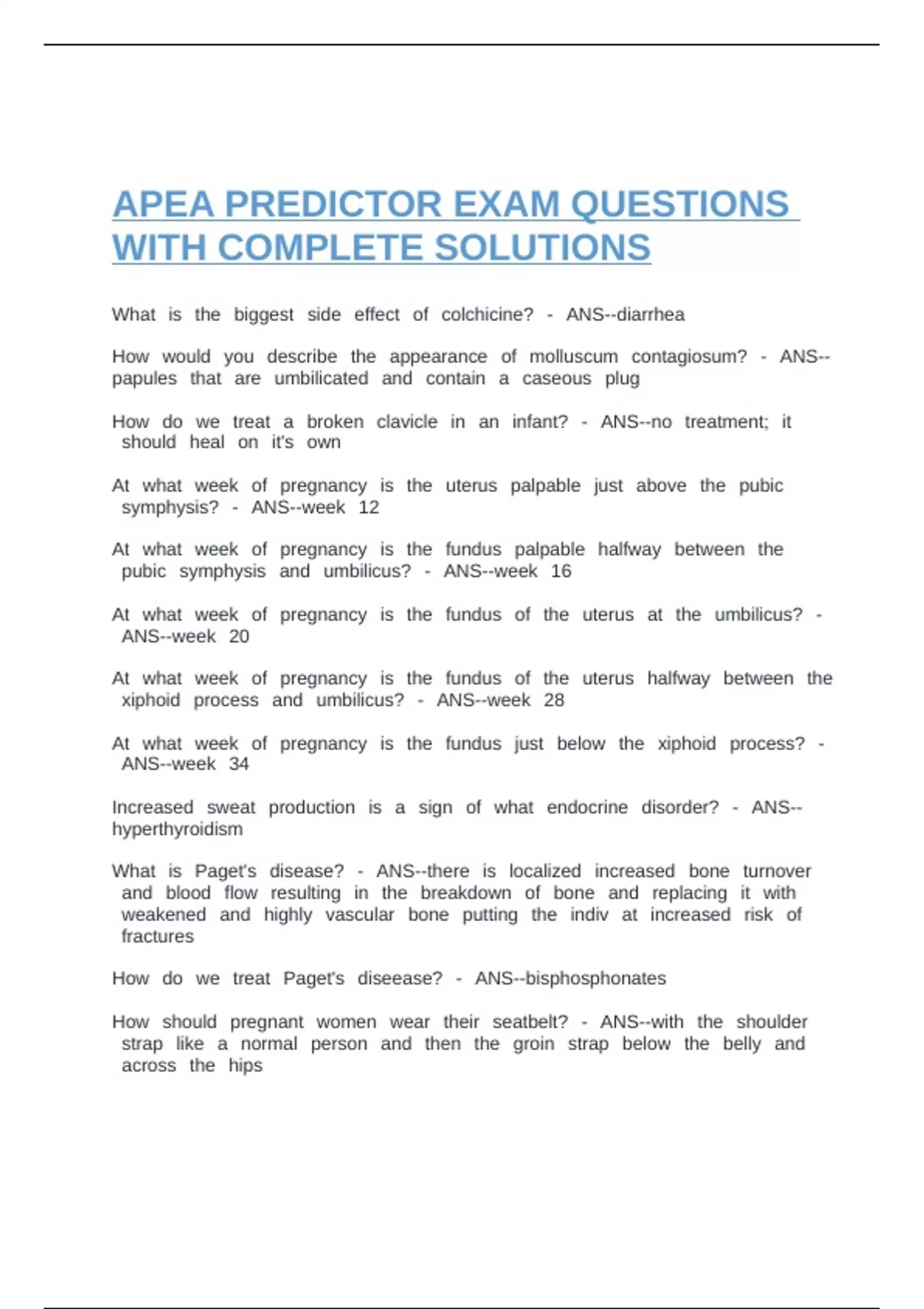 APEA PREDICTOR EXAM QUESTIONS WITH COMPLETE SOLUTIONS - APEA 2024 - Stuvia US