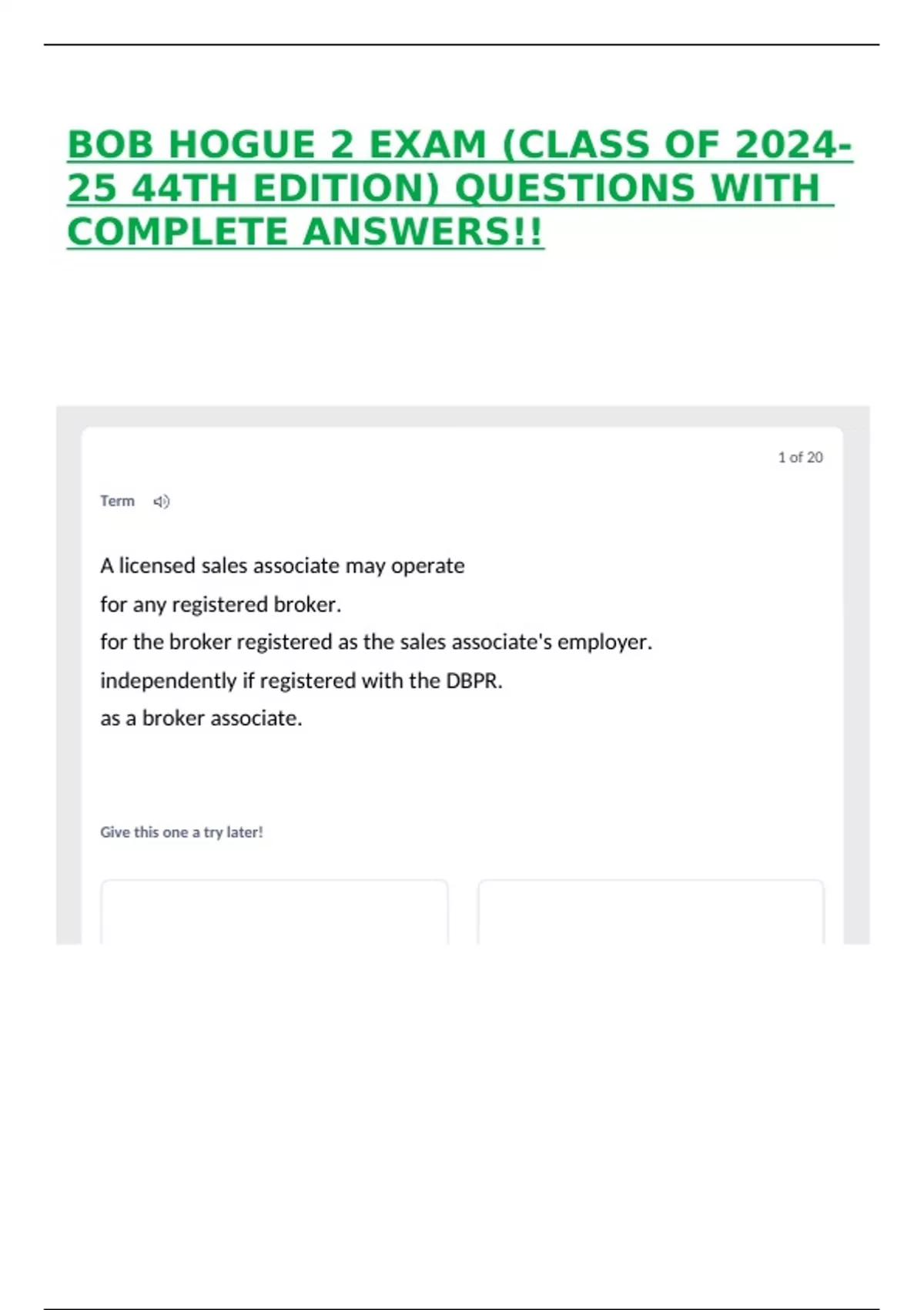 BOB HOGUE 2 EXAM (CLASS OF TH EDITION) QUESTIONS WITH COMPLETE ANSWERS ...