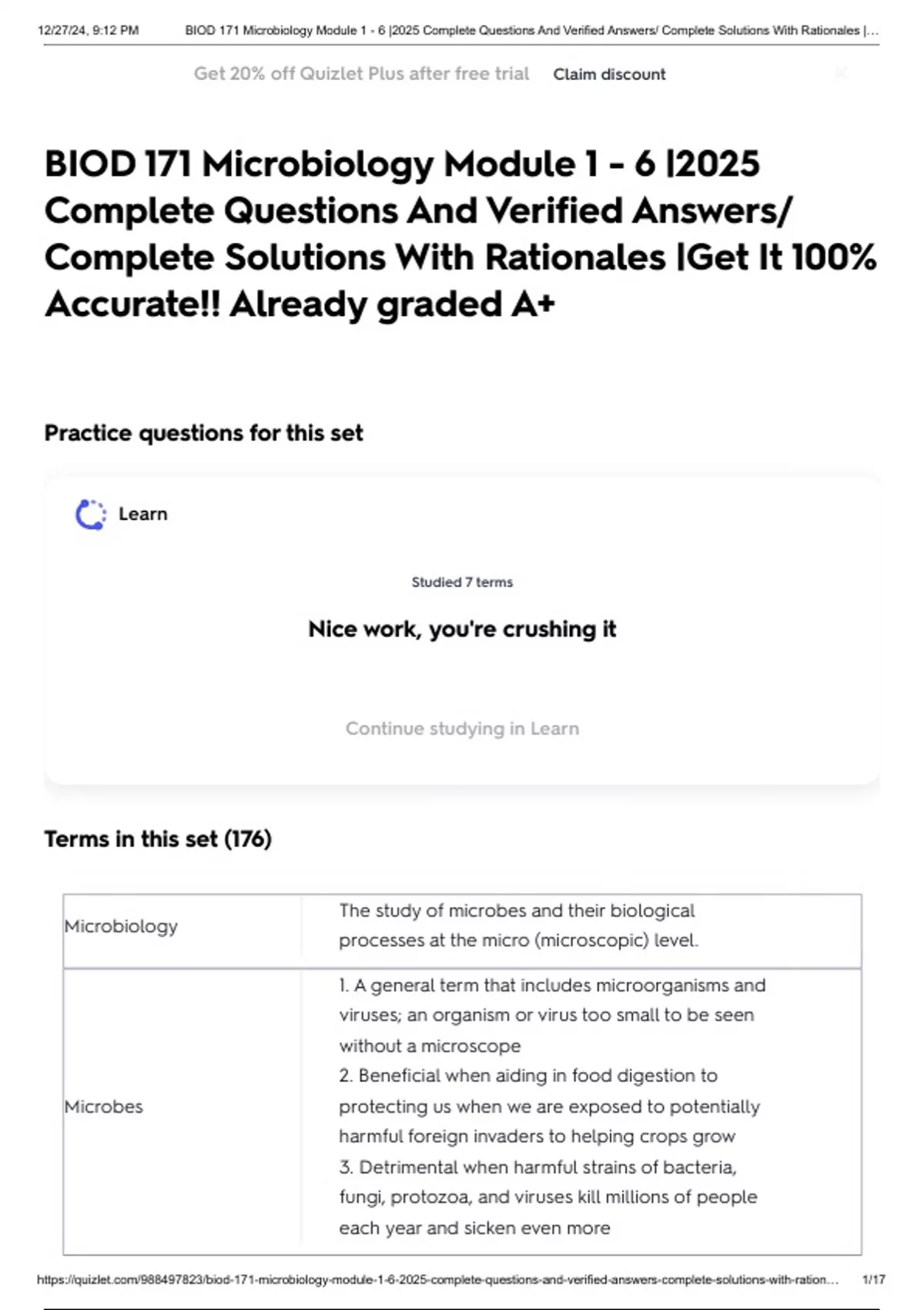 BIOD 171 Microbiology Module 1 - 6 |2025 Complete Questions And ...