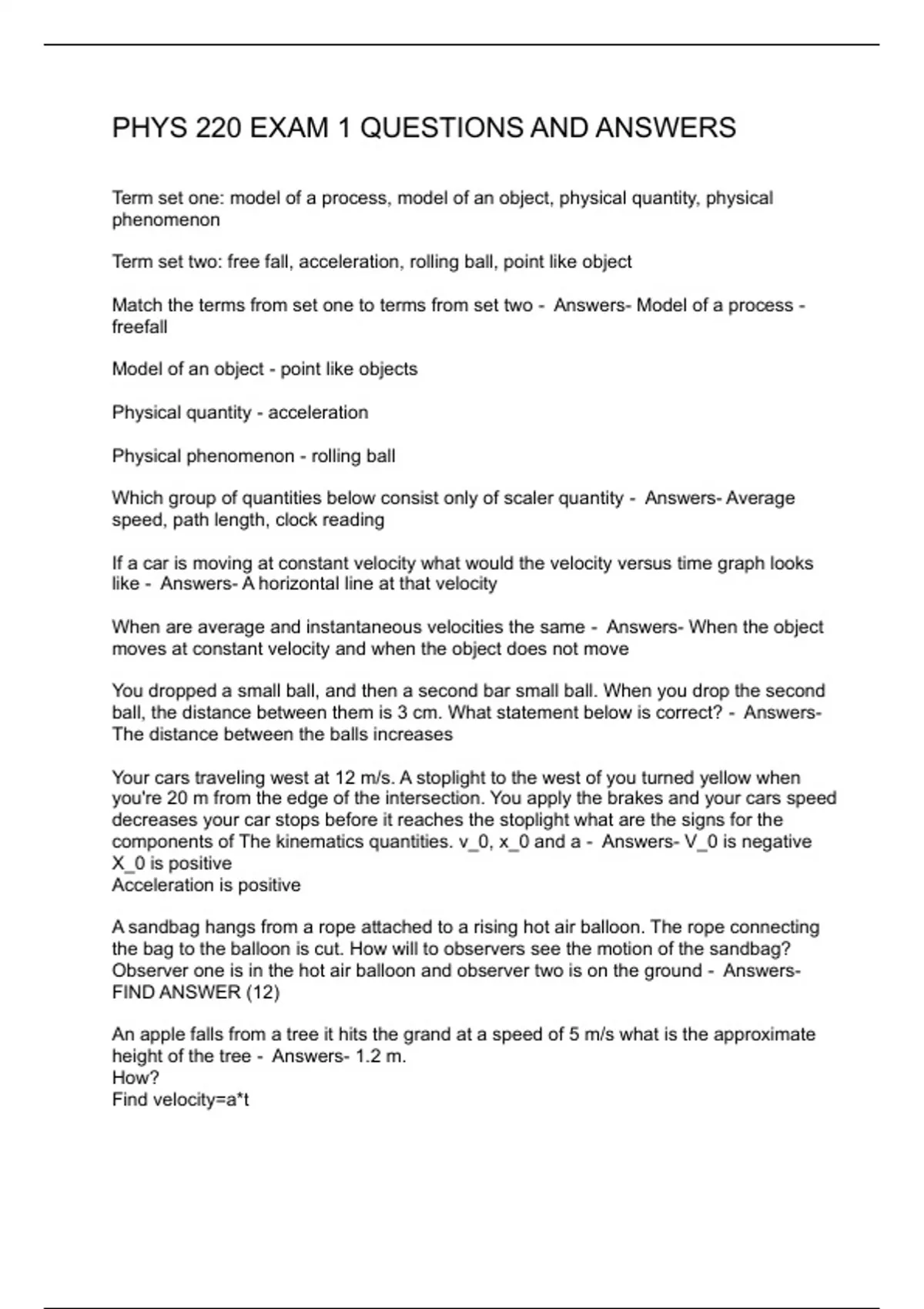 PHYS 220 EXAM 1 QUESTIONS AND ANSWERS - PHYS 220 - Stuvia UK