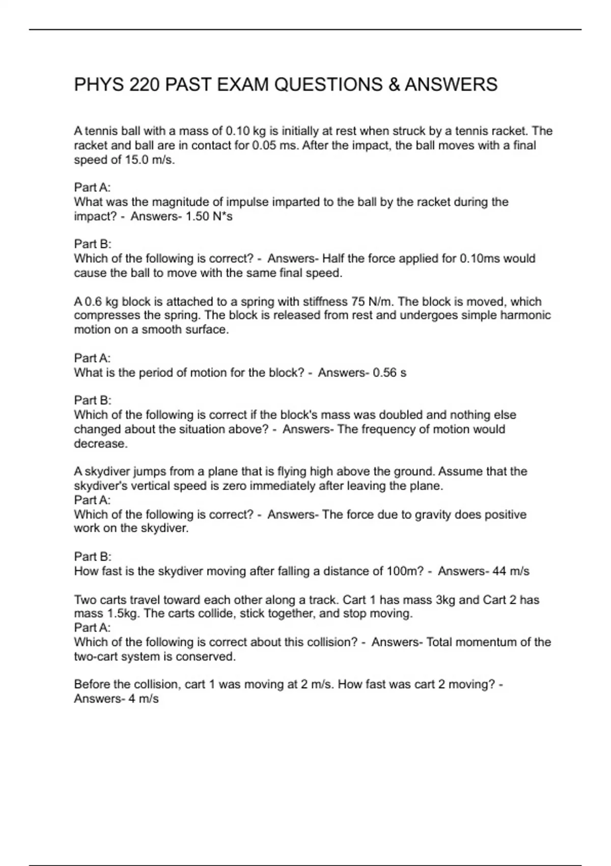 PHYS 220 PAST EXAM QUESTIONS & ANSWERS - PHYS 220 - Stuvia US