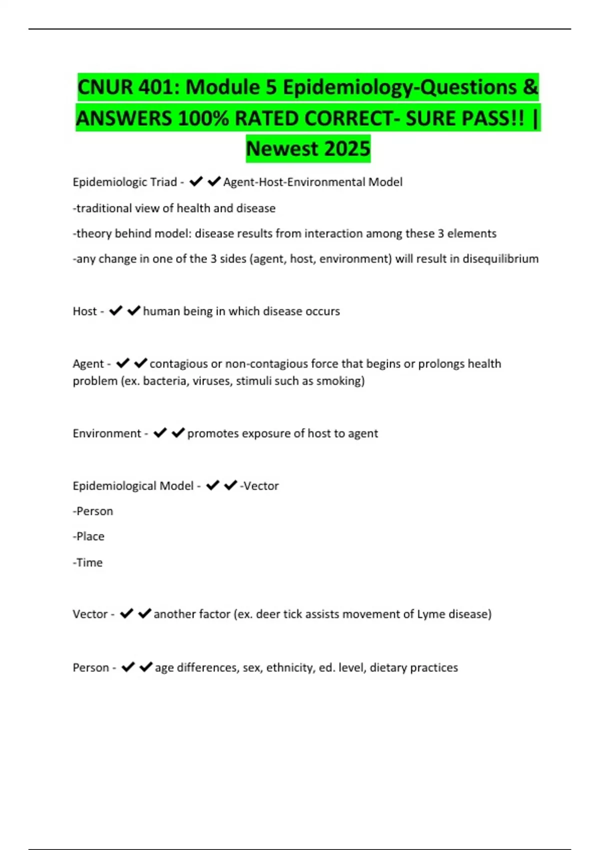 CNUR 401: Module 5 Epidemiology-Questions & ANSWERS 100% RATED CORRECT ...