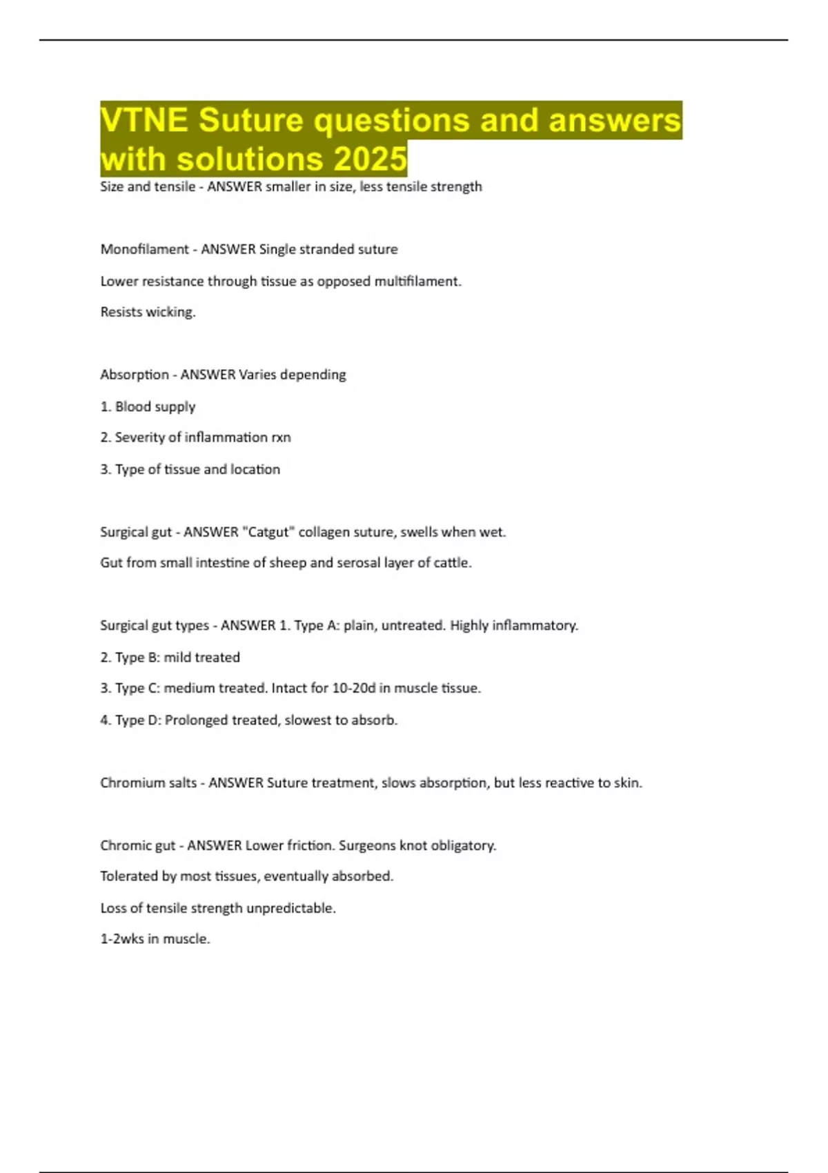 VTNE Suture questions and answers with solutions 2025 - VTNE - Stuvia US