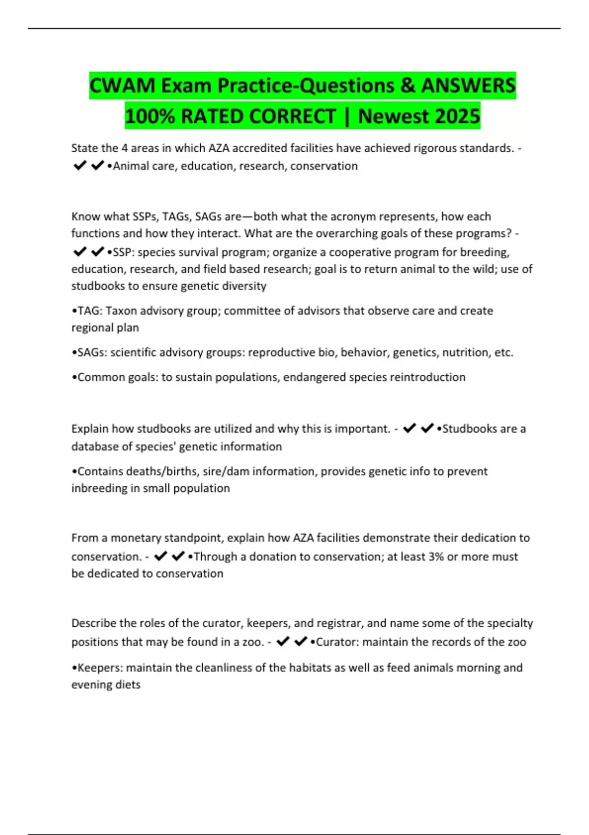 CWAM Exam Practice-Questions & ANSWERS 100% RATED CORRECT | Newest 2025 ...