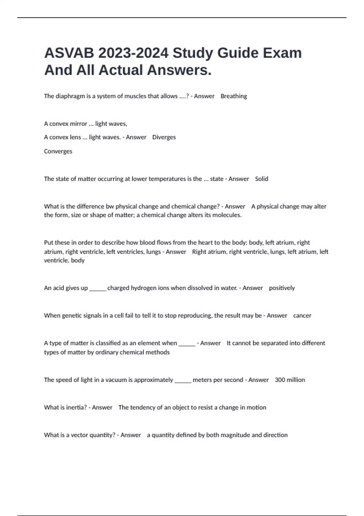 ASVAB Questions and Answers (100% Pass) Package Deal Bundle!!! - Stuvia US