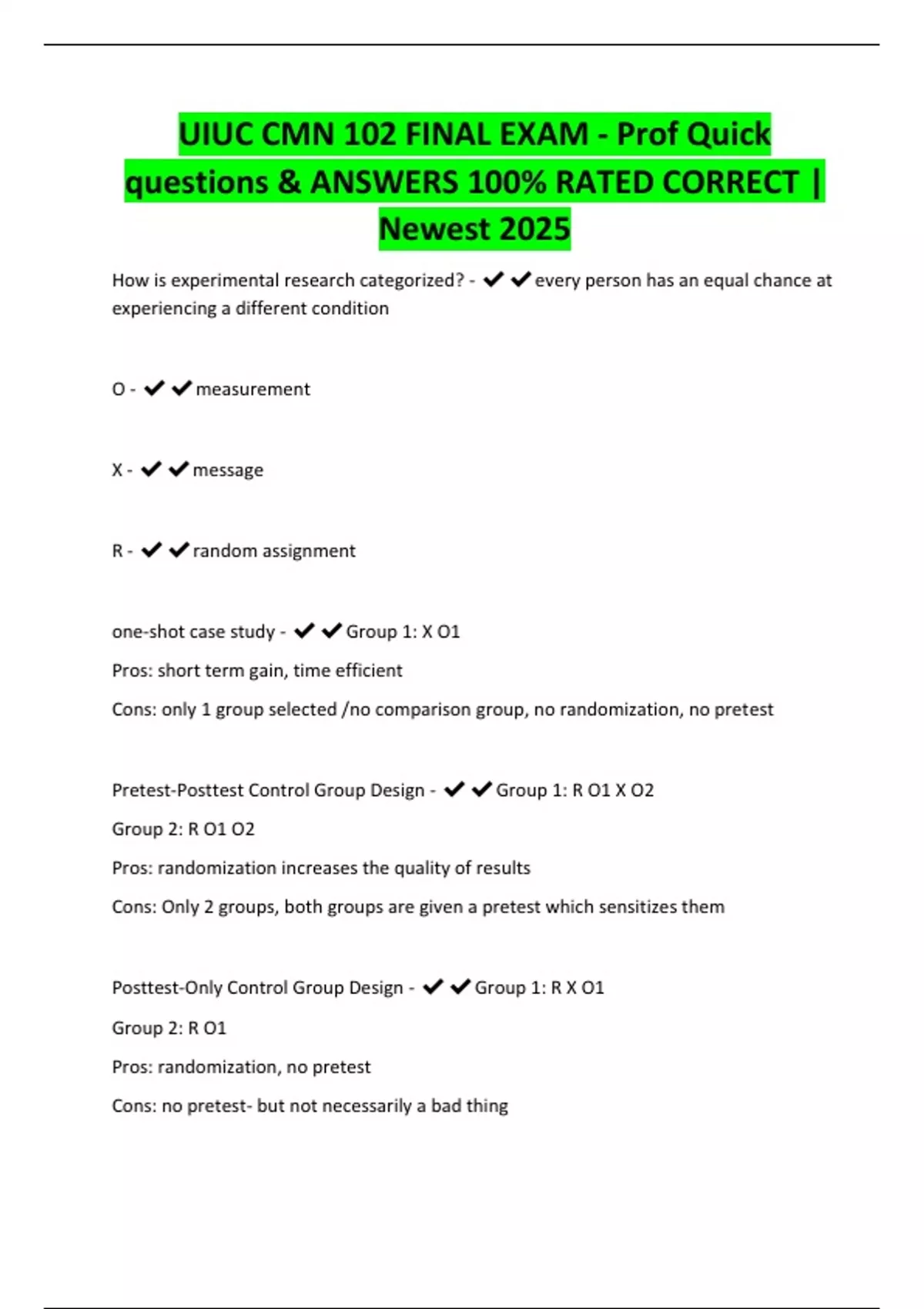 UIUC CMN 102 FINAL EXAM - Prof Quick questions & ANSWERS 100% RATED CORRECT | Newest 2025 - E.X ...