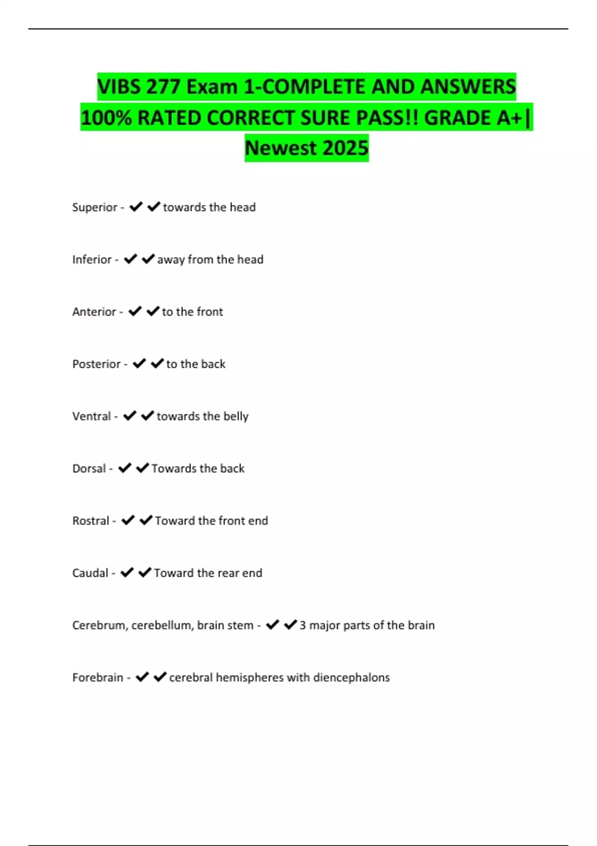 VIBS 277 Exam 1-COMPLETE AND ANSWERS 100% RATED CORRECT SURE PASS ...