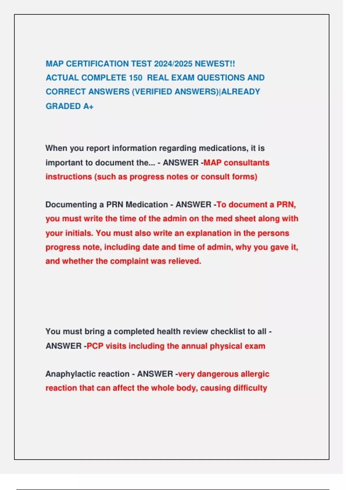MAP CERTIFICATION TEST 2024/2025 NEWEST!! ACTUAL COMPLETE 150 REAL EXAM ...
