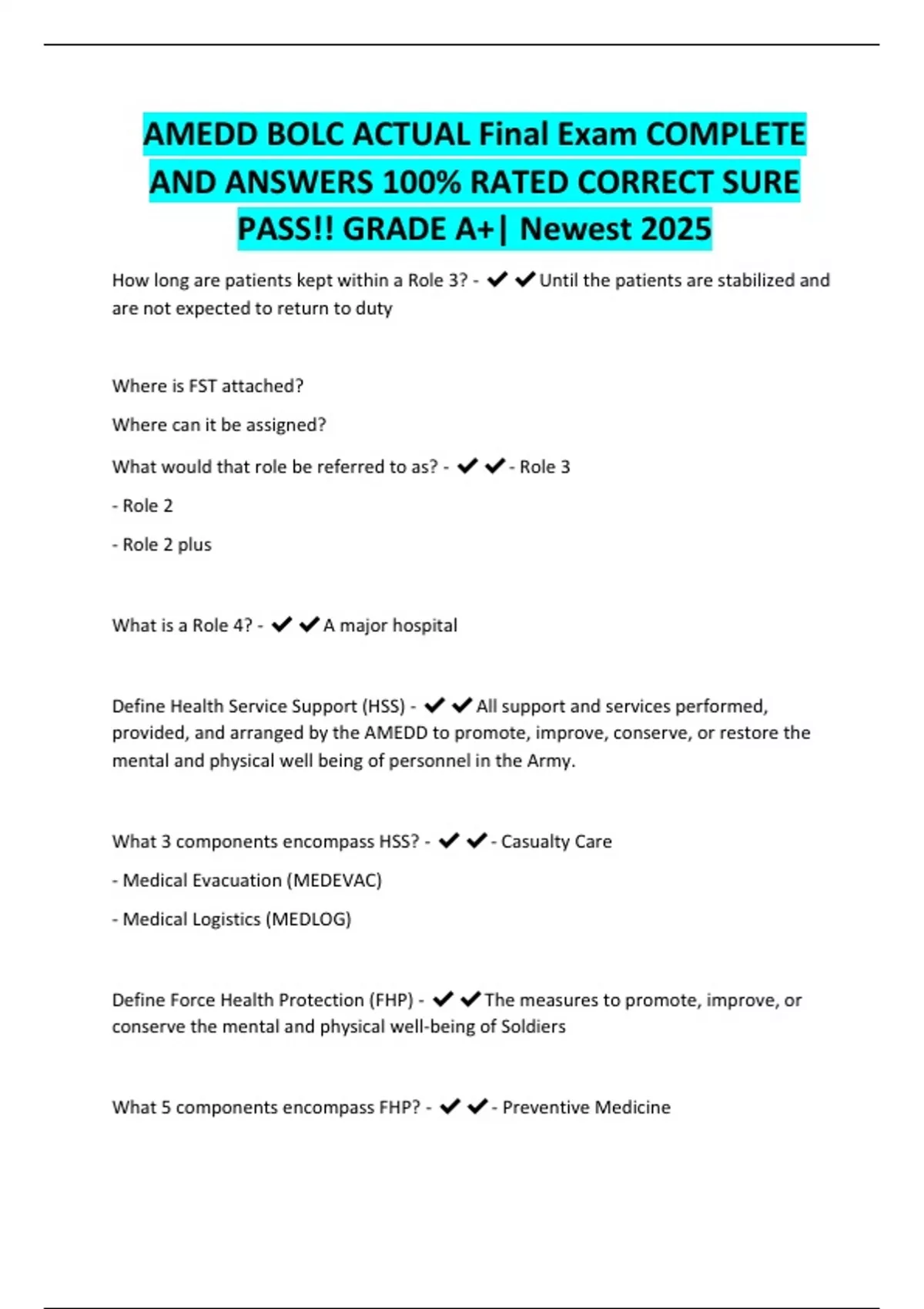 AMEDD BOLC ACTUAL Final Exam COMPLETE AND ANSWERS 100% RATED CORRECT ...