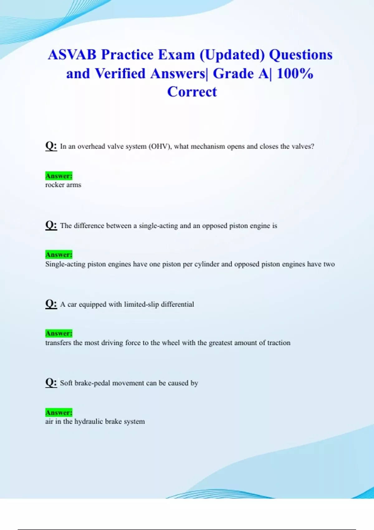 ASVAB Practice Exam (2024/ 2025 Updated) Questions and Verified Answers ...