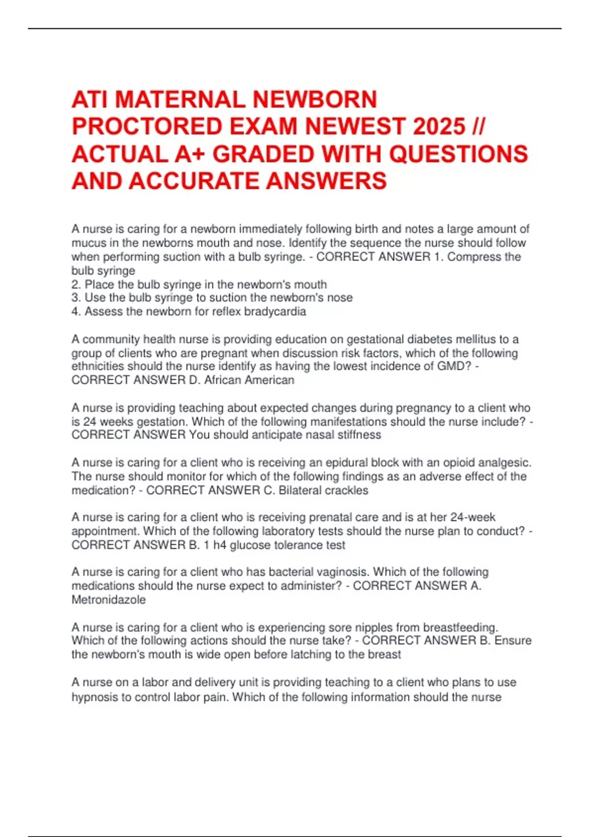 ATI MATERNAL NEWBORN PROCTORED and AWHONN ADVANCED FETAL MONITORING ...