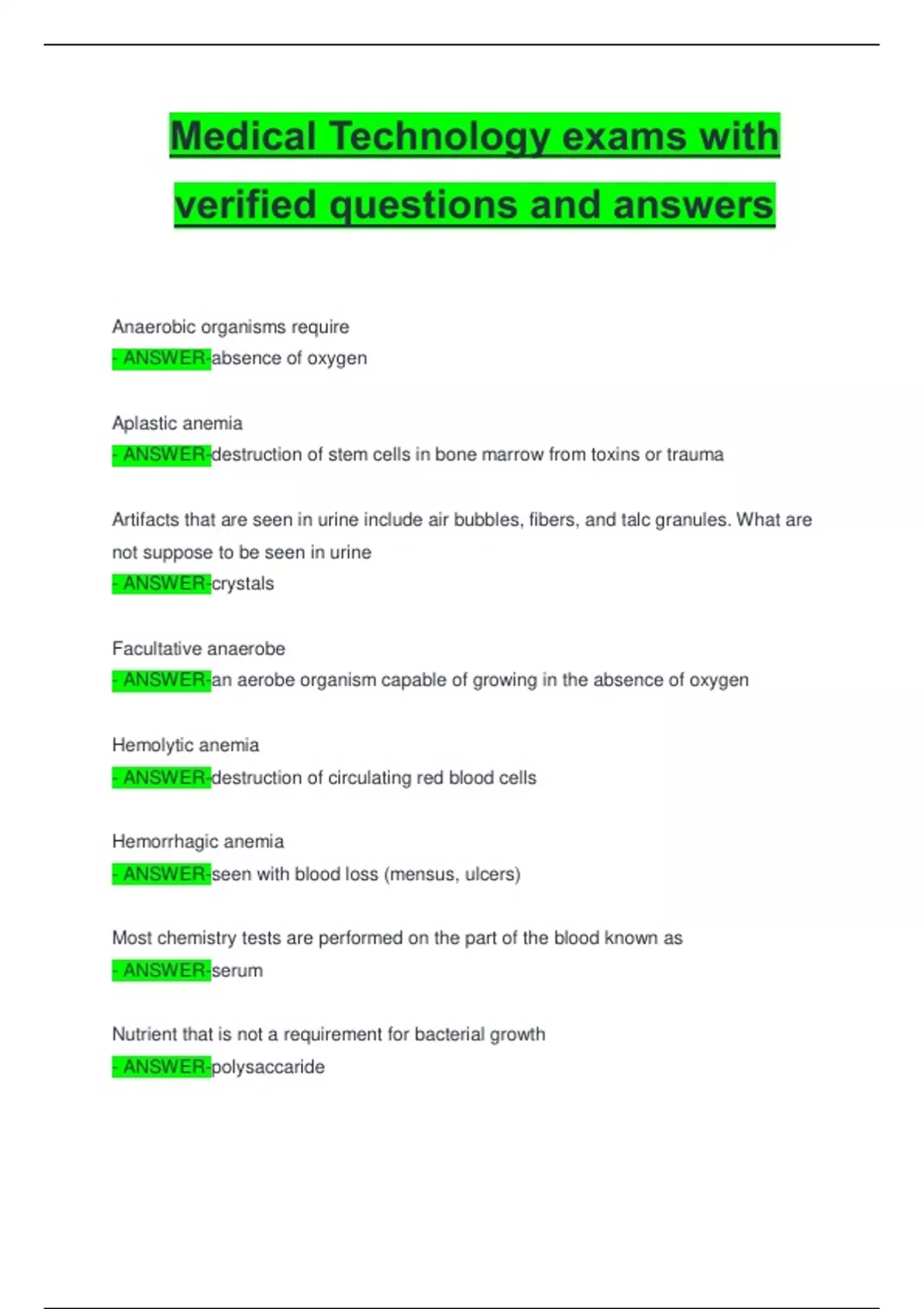 Key understandings of Medical Techs - BS Medical Technology - Stuvia US