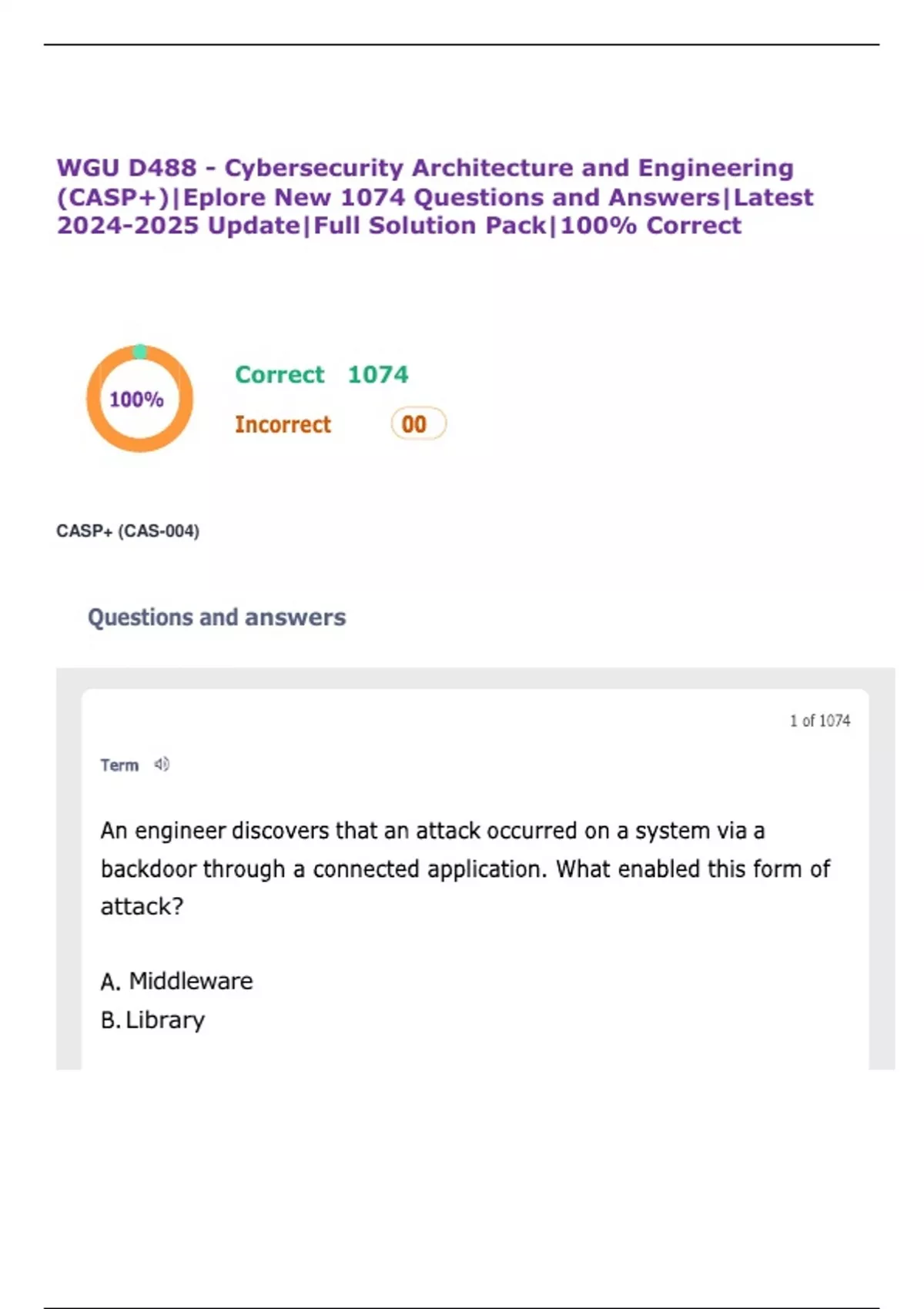 WGU D488 - Cybersecurity Architecture and Engineering (CASP+)|Eplore ...