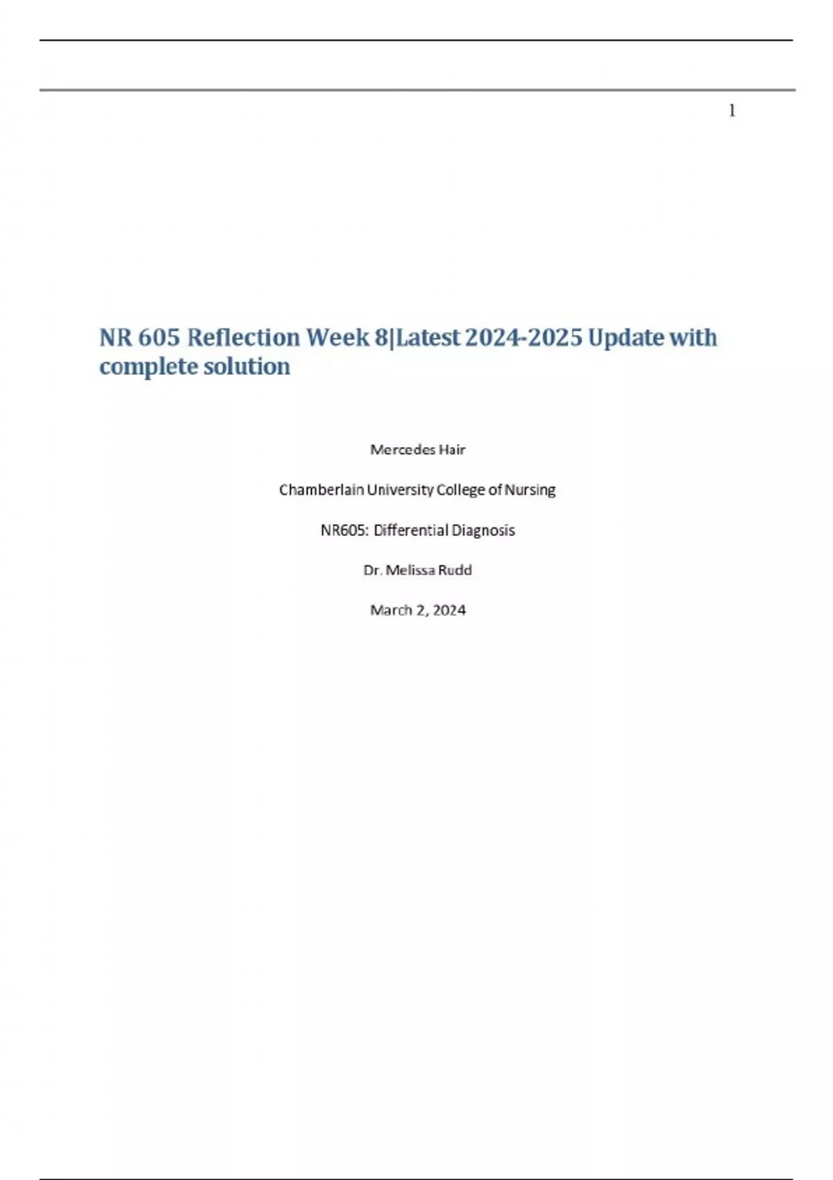 NR 605 Reflection Week 8|Latest Update with complete solution - NR 605 ...