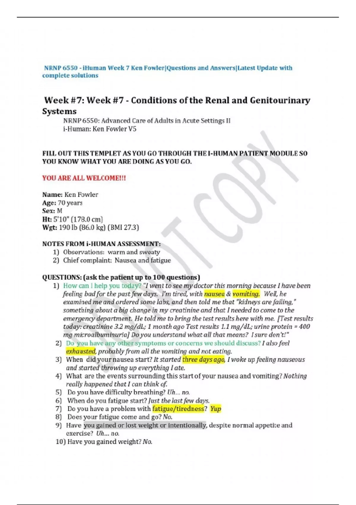 NRNP 6550 - iHuman Week 7 Ken Fowler|Questions and Answers|Latest ...