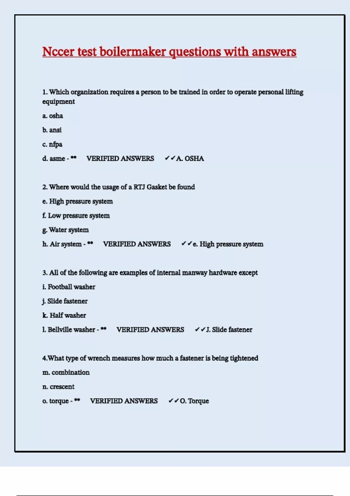 Nccer test boilermaker questions with answers - NCCER boilermaker ...