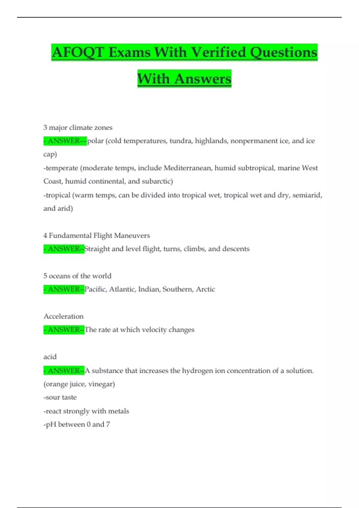 AFOQT Study Guide (Aviation Information) Questions and Answers - AFOQT ...