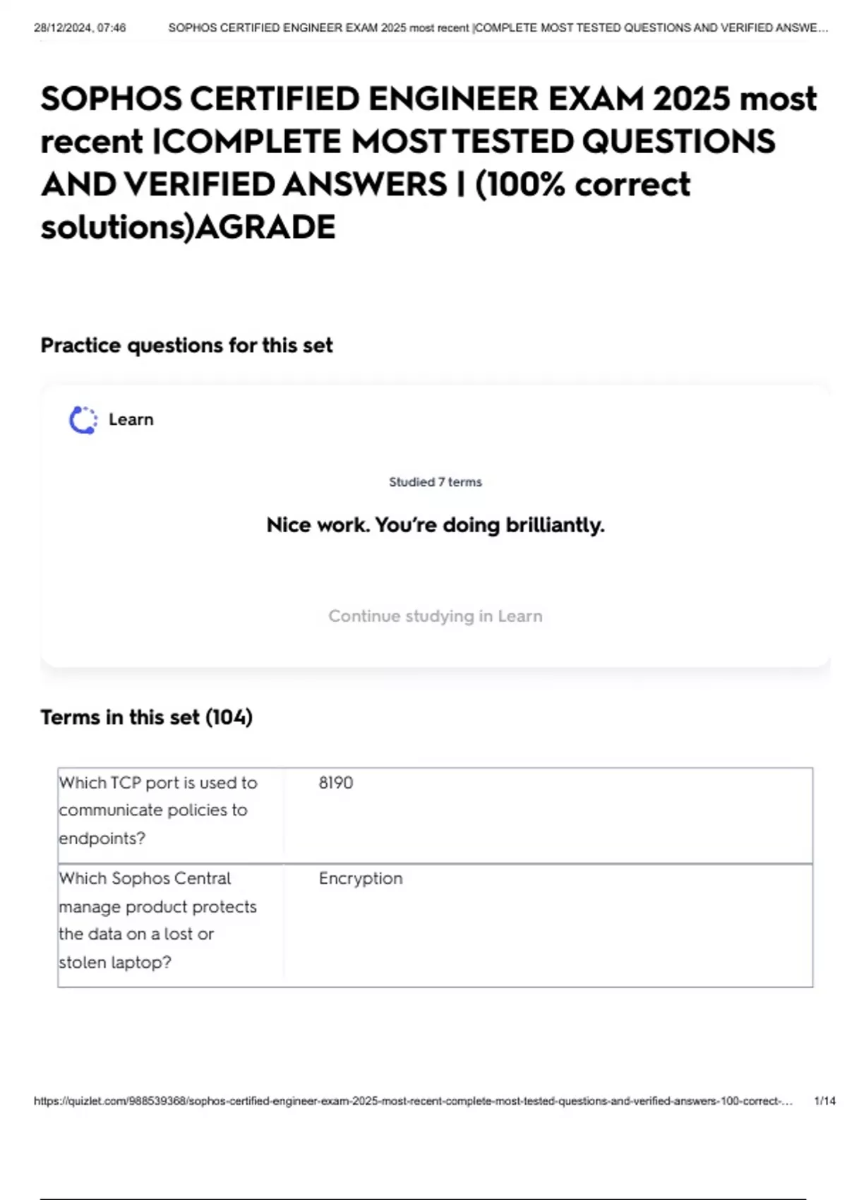 SOPHOS CERTIFIED ENGINEER EXAM 2025 most recent |COMPLETE MOST TESTED ...