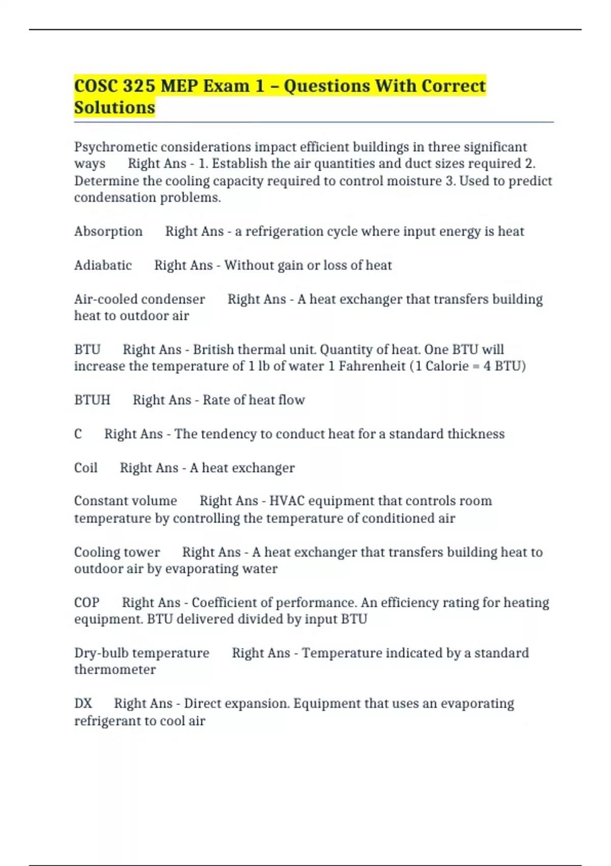 COSC 325 MEP Exam 1 – Questions With Correct Solutions - COSC 325 - Stuvia US