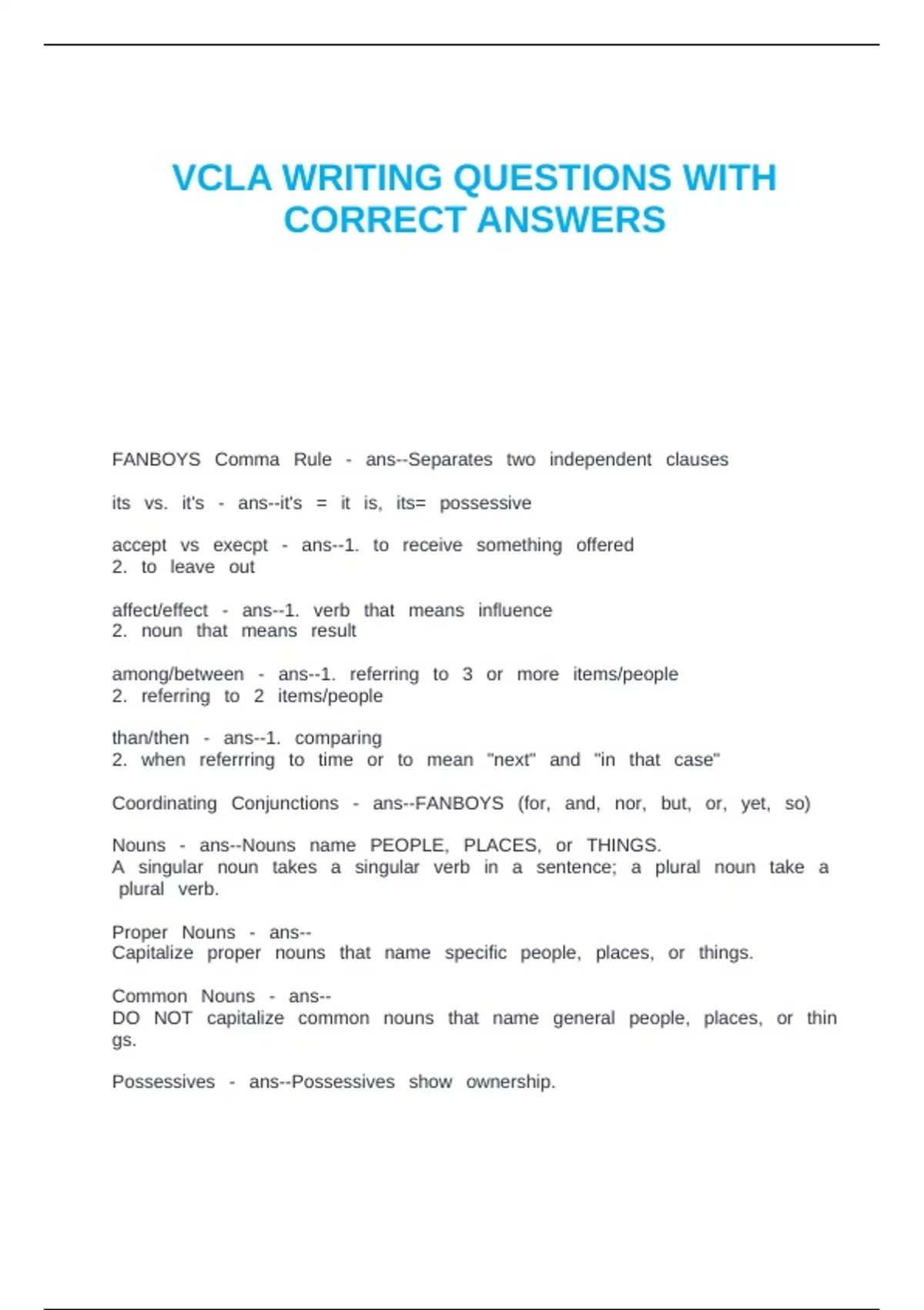 VCLA READING QUESTIONS WITH CORRECT ANSWERS - Stuvia US
