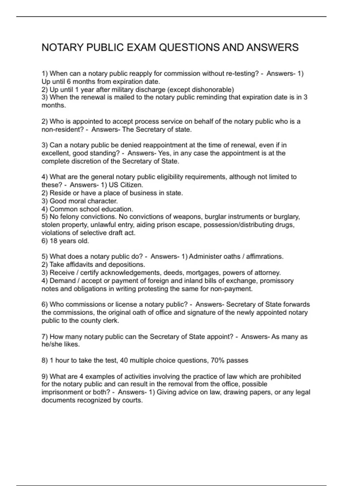 NOTARY PUBLIC EXAM QUESTIONS AND ANSWERS - Notary - Stuvia US