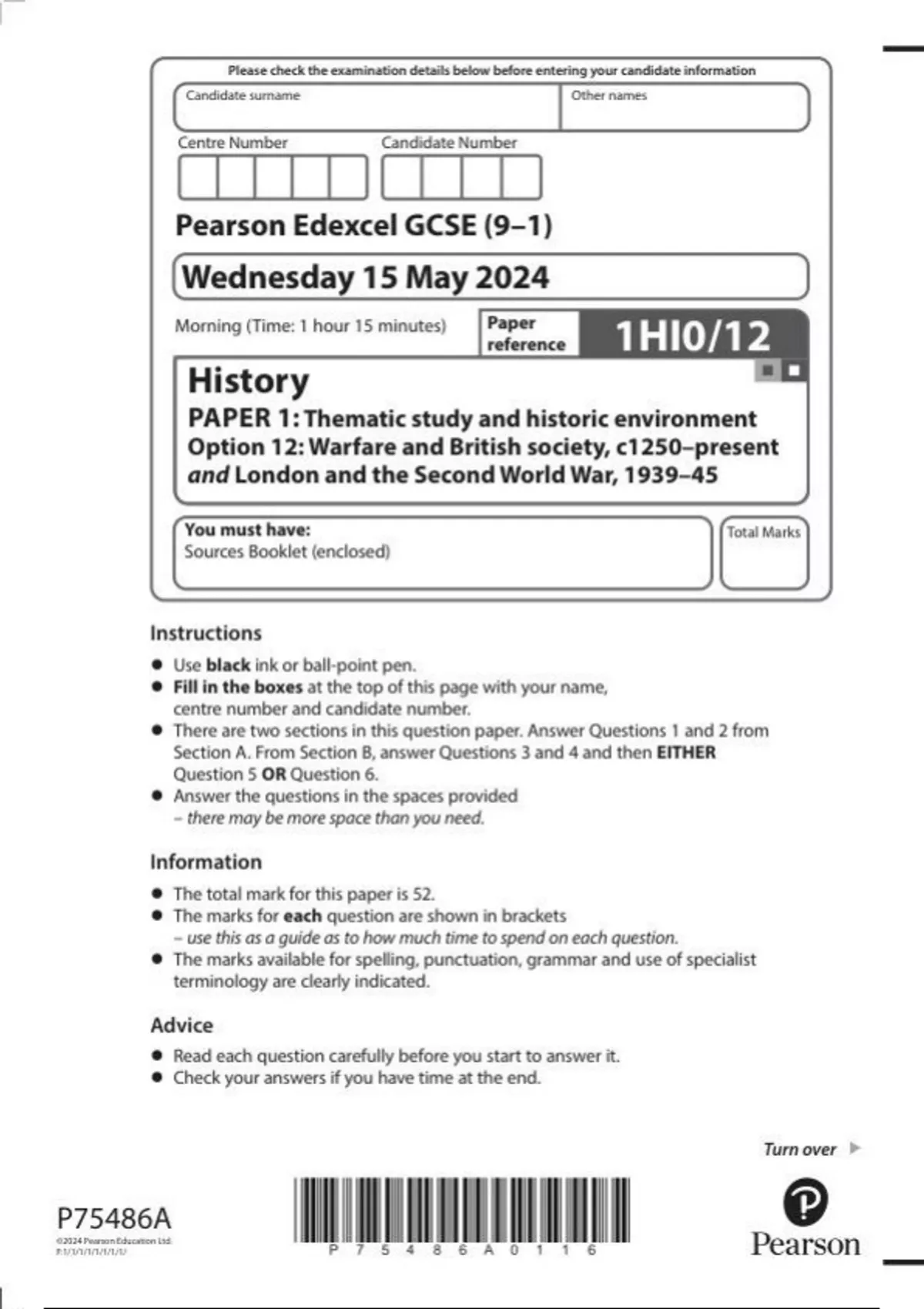 Pearson Edexcel GCSE (9–1) History PAPER 1: Thematic study and historic ...